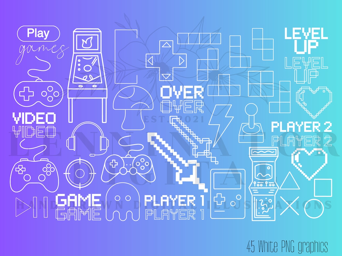 Retro Video Games Doodle SVG PNG Clipart Bundle | Simple Black and ...