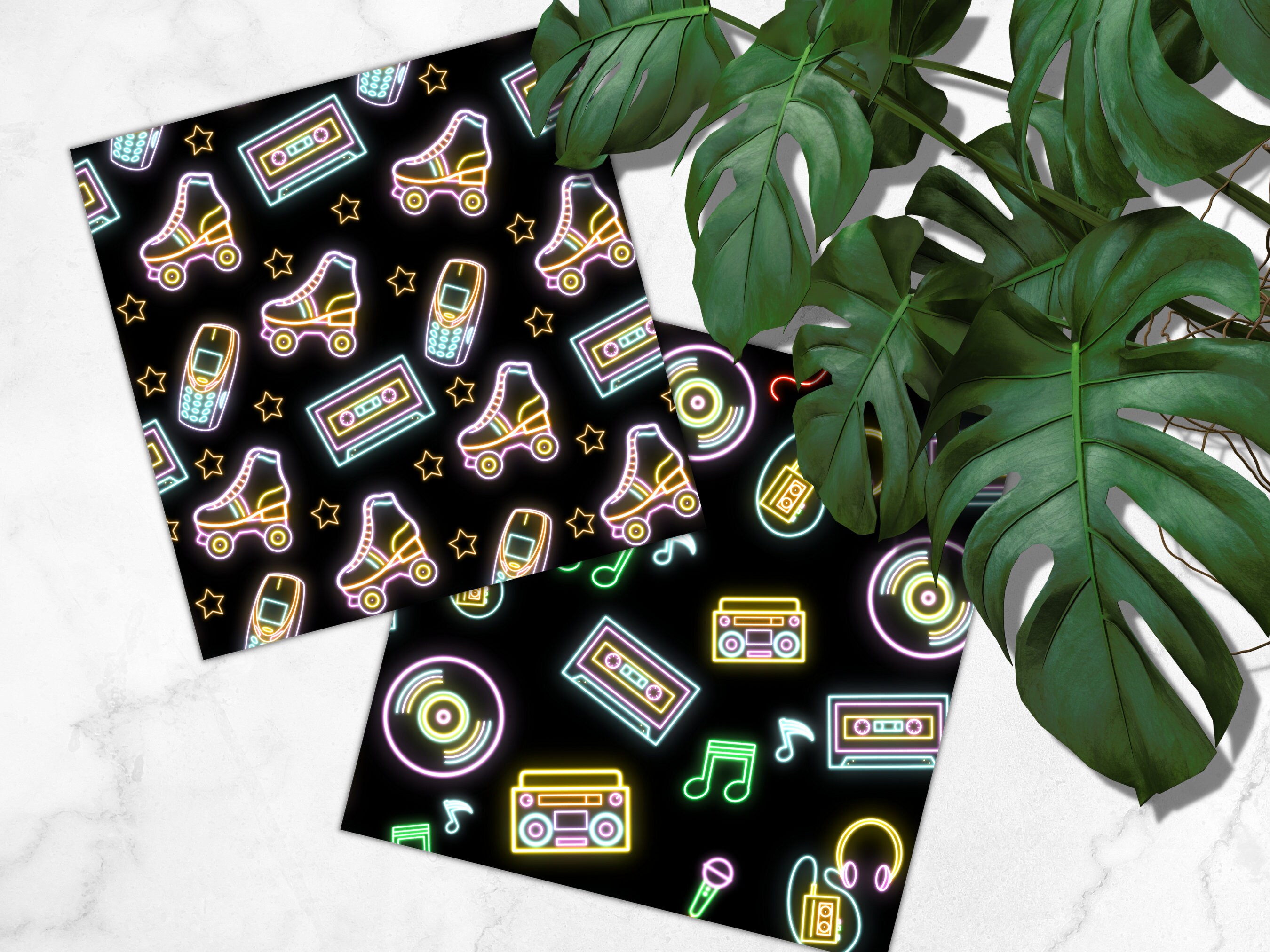 Retro Nostalgic 90's Neon Digital Paper Set, Eighties Ninteties Glowing ...