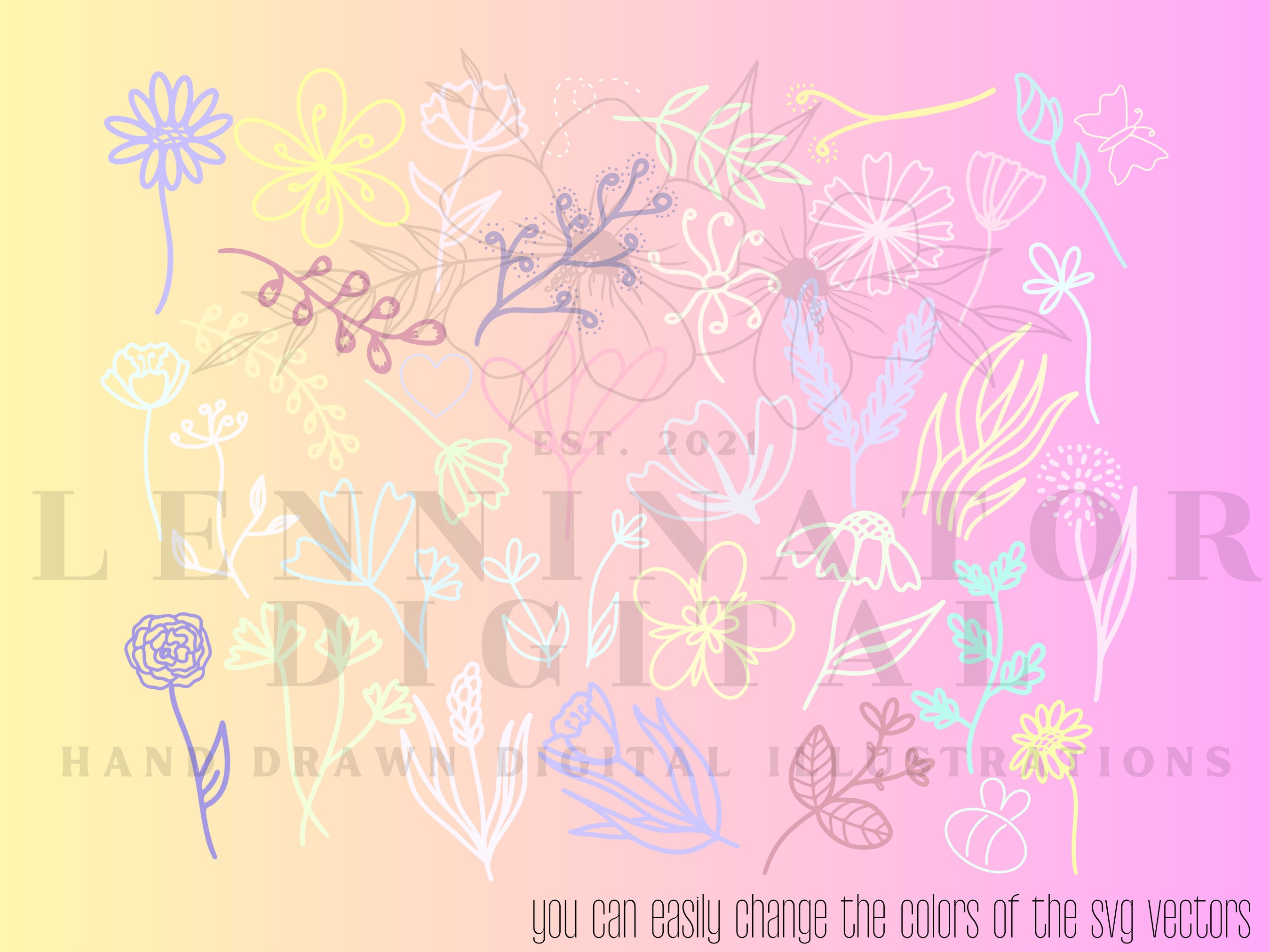 Simple Wildflower Doodle Clipart SVG PNG Modern Lineart Illustration ...