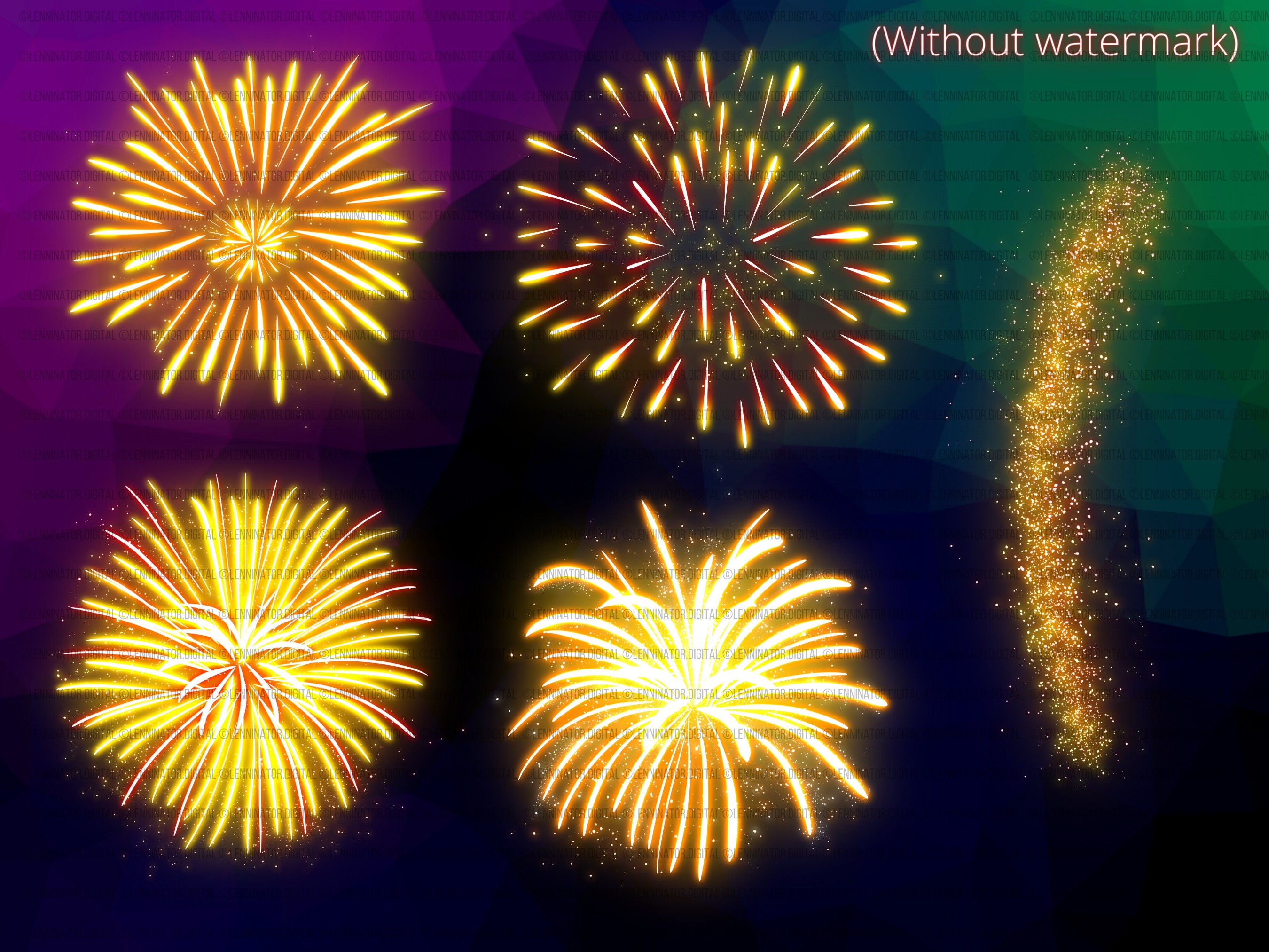 Neon Fireworks Clipart Bundle, Glowing PNG Digital Stickers ...