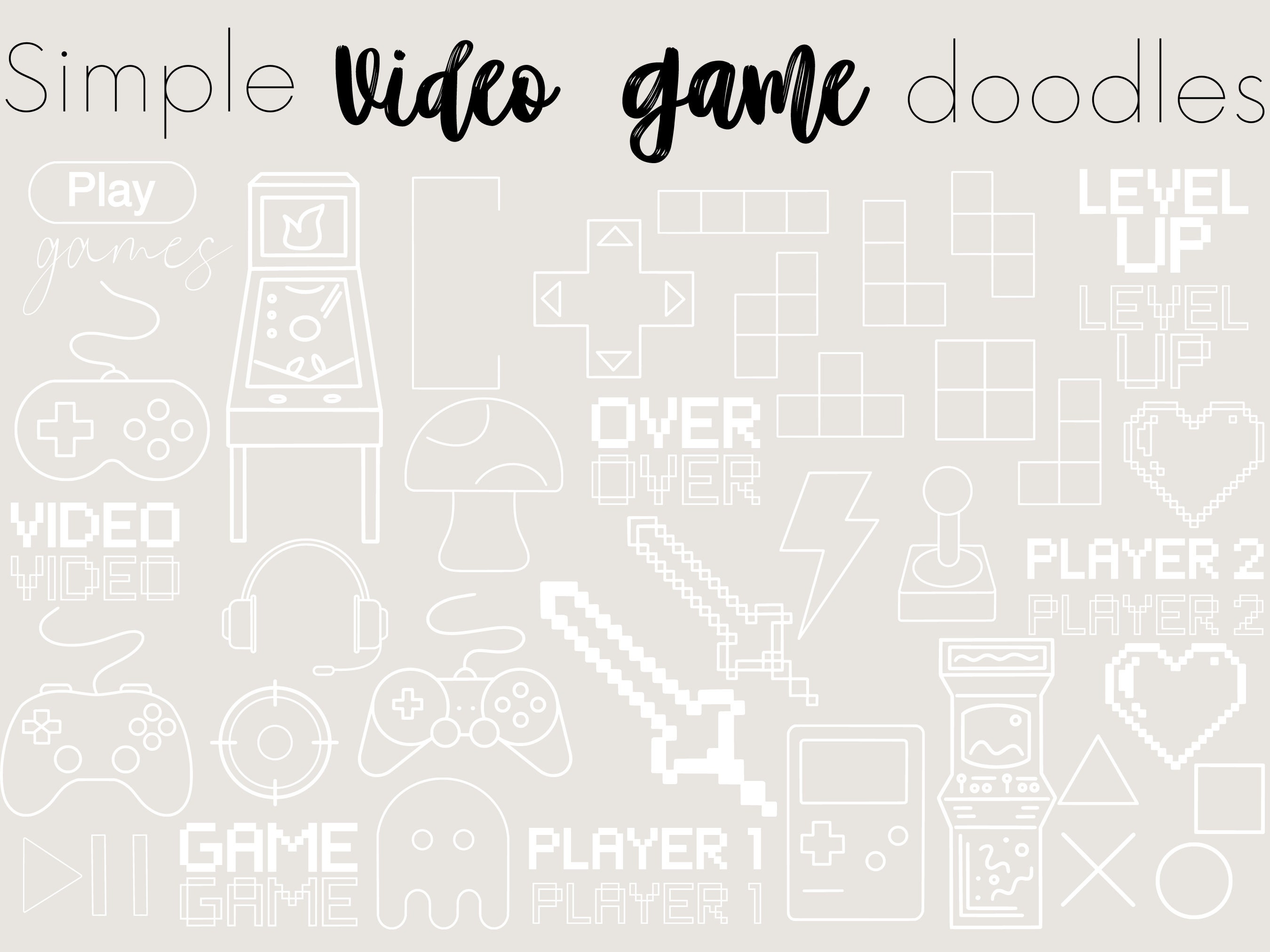 Retro Video Games Doodle SVG PNG Clipart Bundle Simple Black - Etsy ...