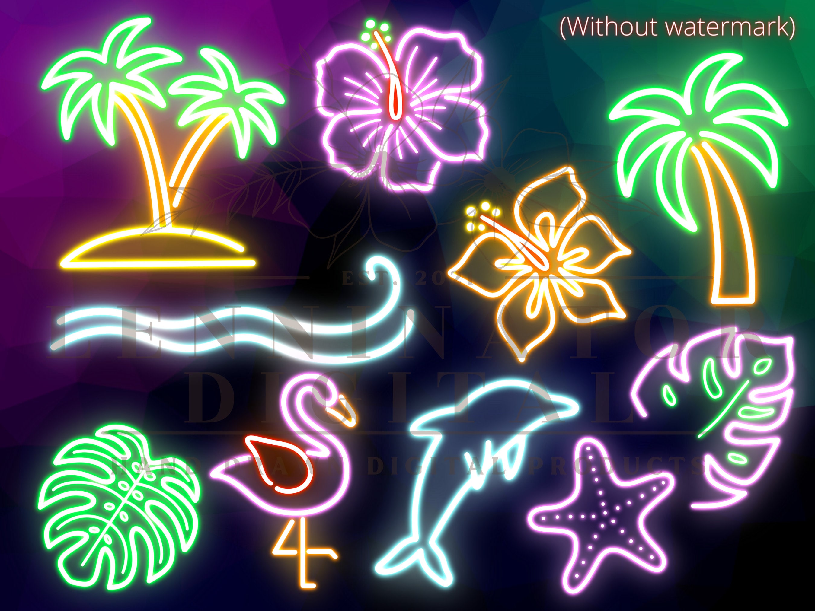 Neon Summer Tropical Party Clipart Bundle | Retro Party Digital ...