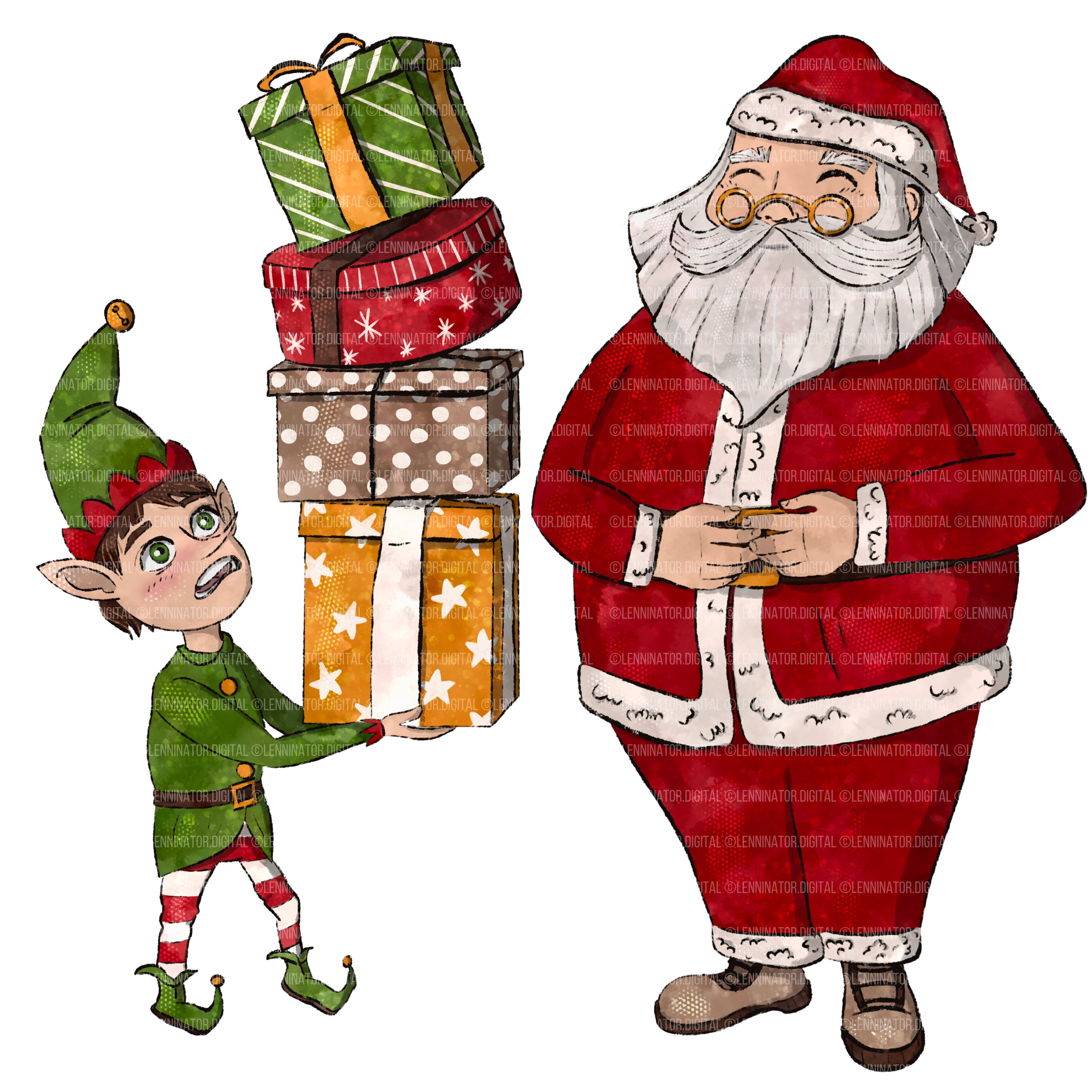 Santa's Workshop PNG Watercolor Christmas Clipart Illustrations, Hand ...