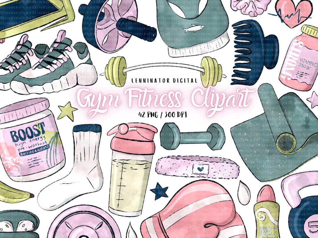 Watercolor Fitness Clipart: Gym & Workout Illustrations (digital ...