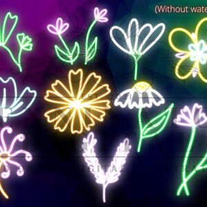 Neon Flower Clipart Set PNG - Glowing Floral Planner Icon Illustrations ...