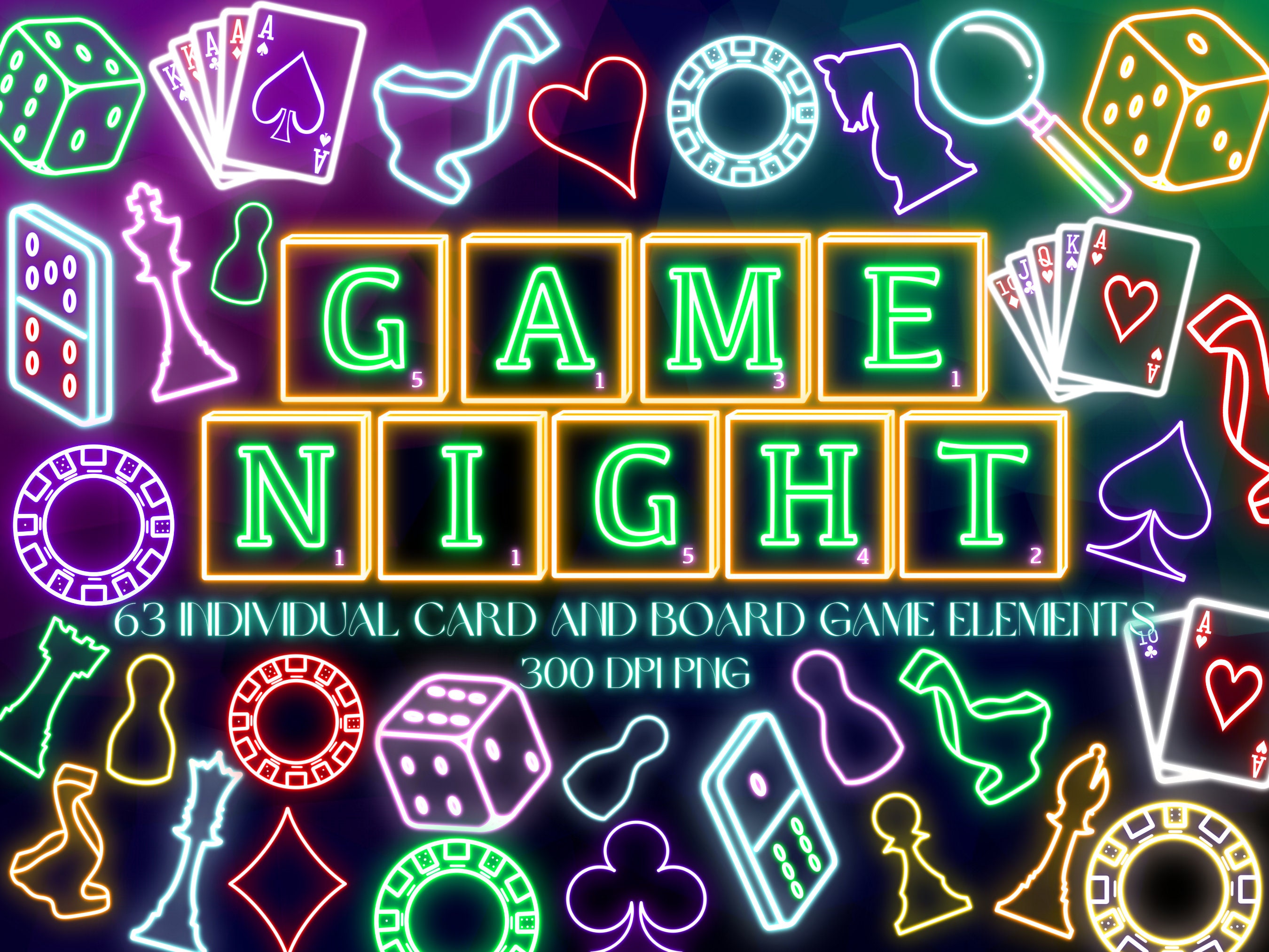 Neon Board Game PNG Clipart Bundle Card and Board Games Retro Digital ...