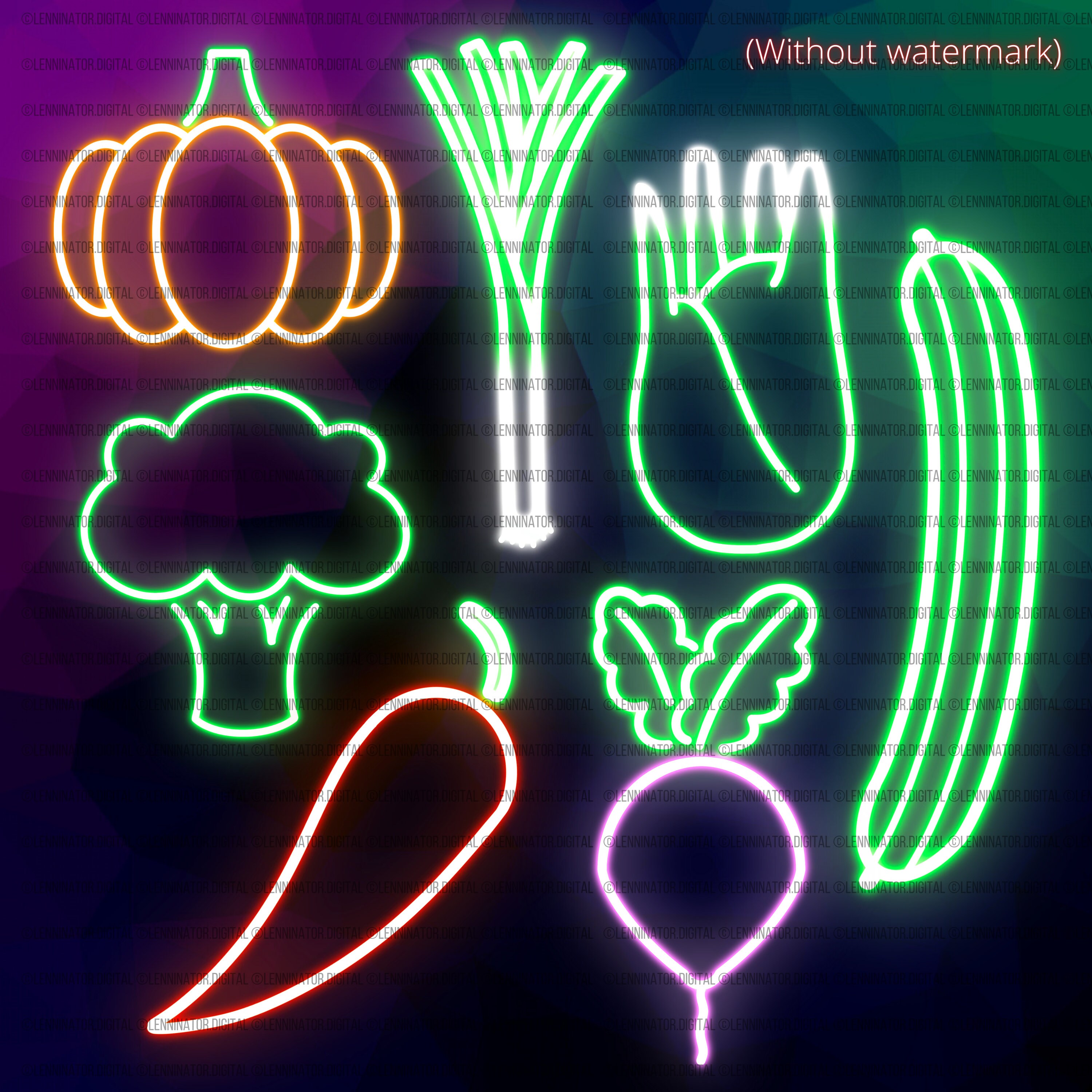 Neon Vegetable Clipart Digital PNG Heathy Food Stickers Planner ...