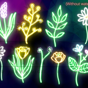 Neon Flower Clipart Set PNG - Glowing Floral Planner Icon Illustrations ...