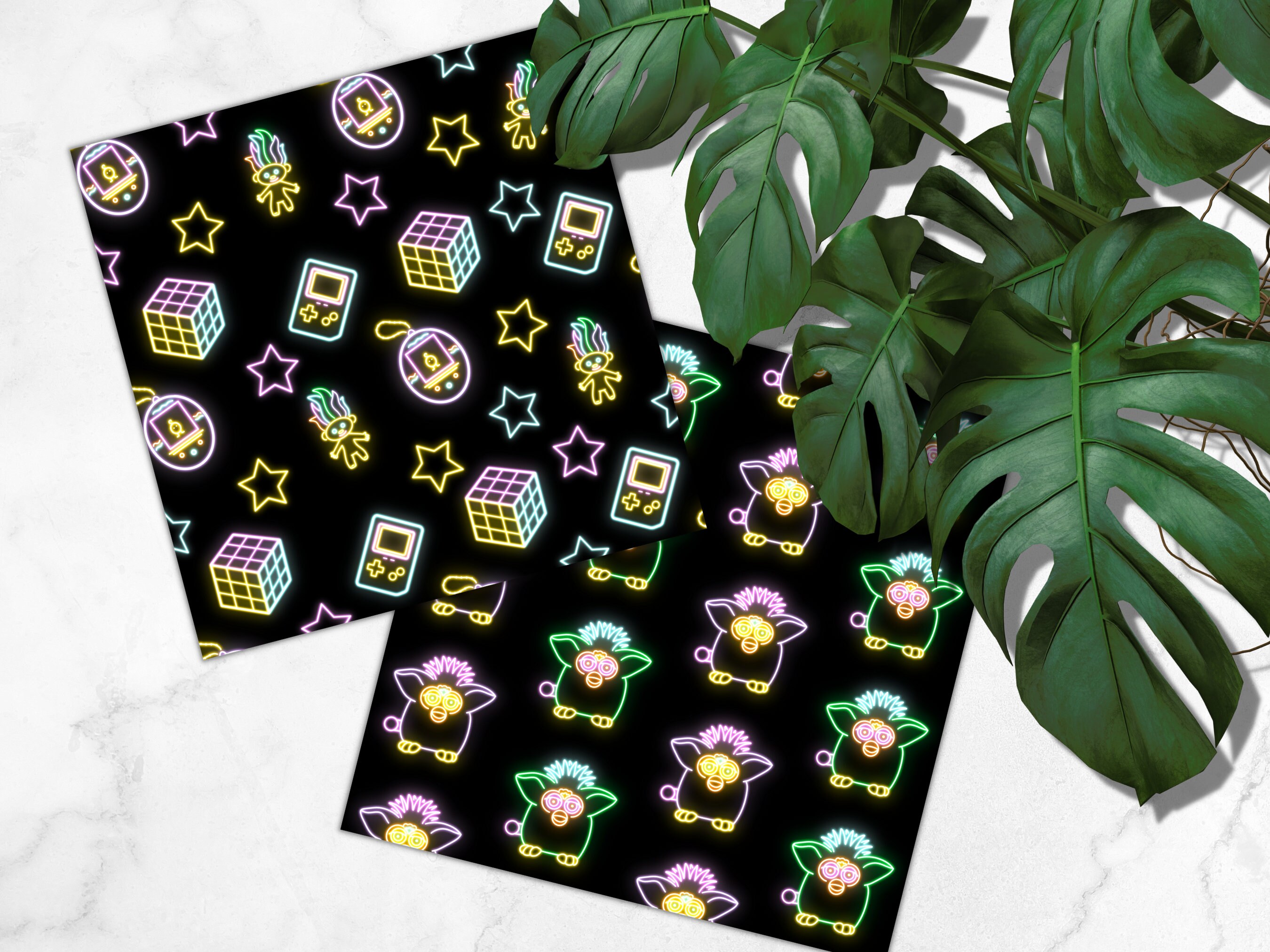 Retro Nostalgic 90's Neon Digital Paper Set, Eighties Ninteties Glowing ...