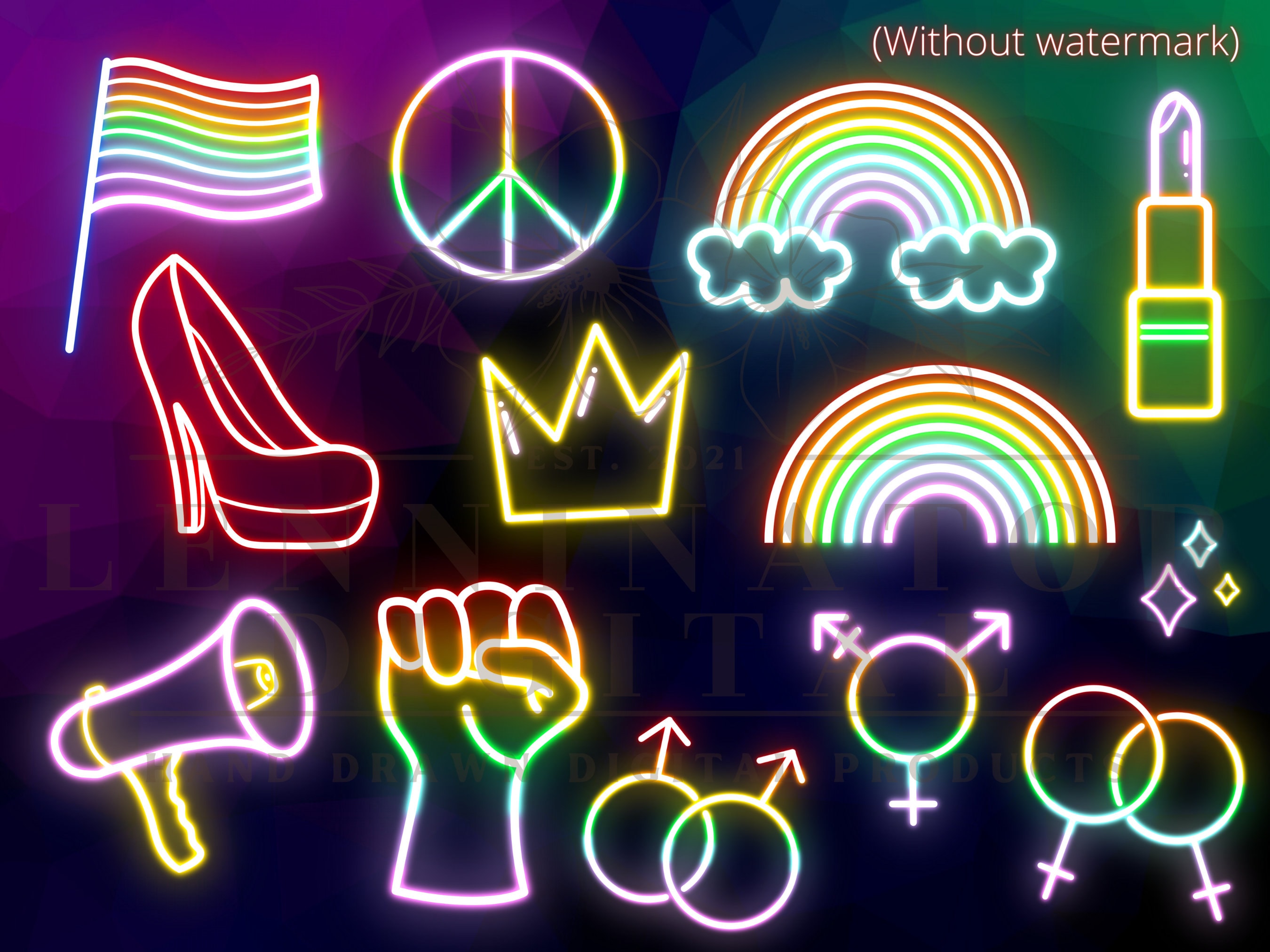 Neon LGBTQIA Clipart Bundle Retro Pride Month PNG Digital - Etsy