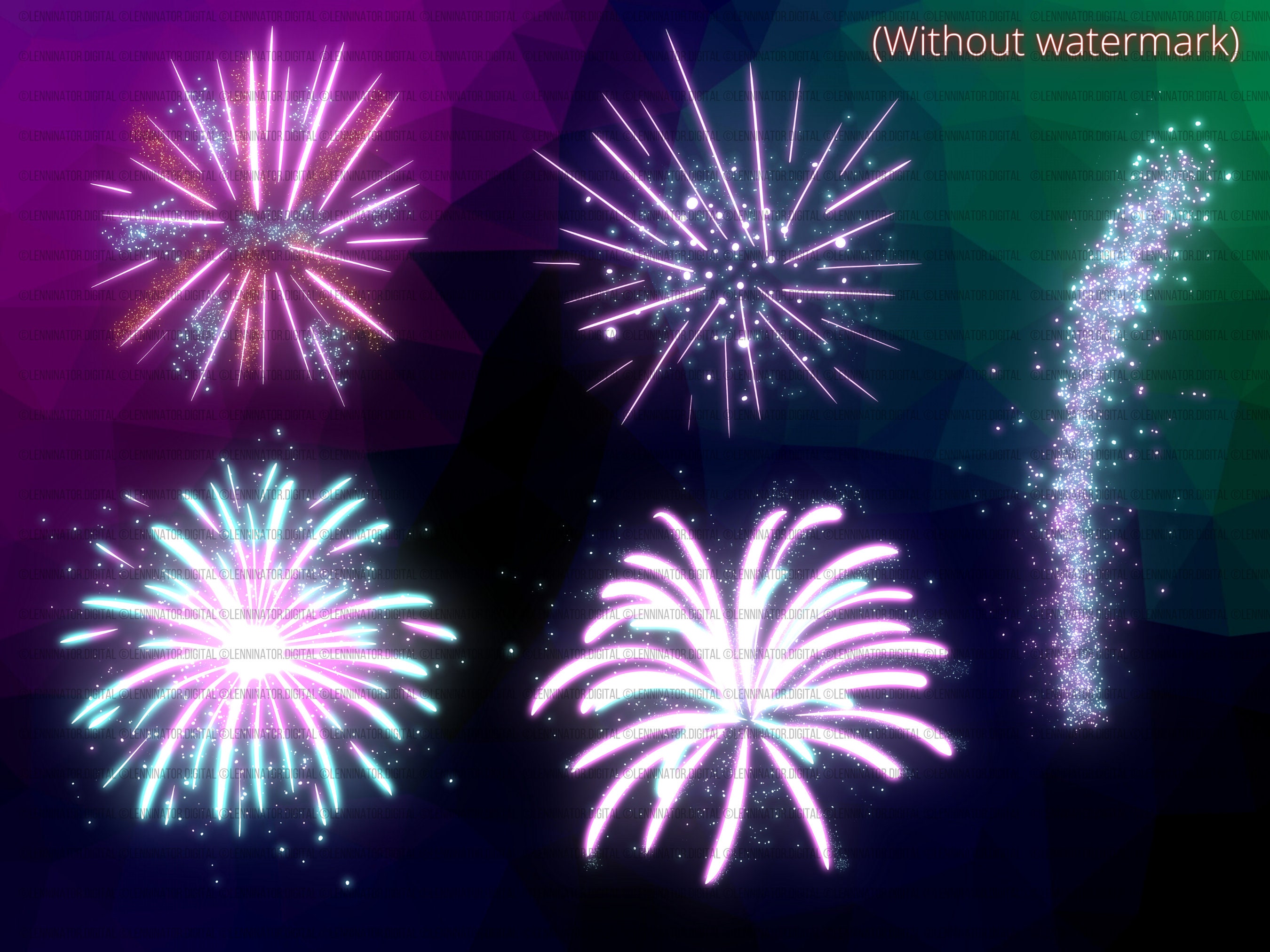 Neon Fireworks Clipart Bundle, Glowing PNG Digital Stickers ...