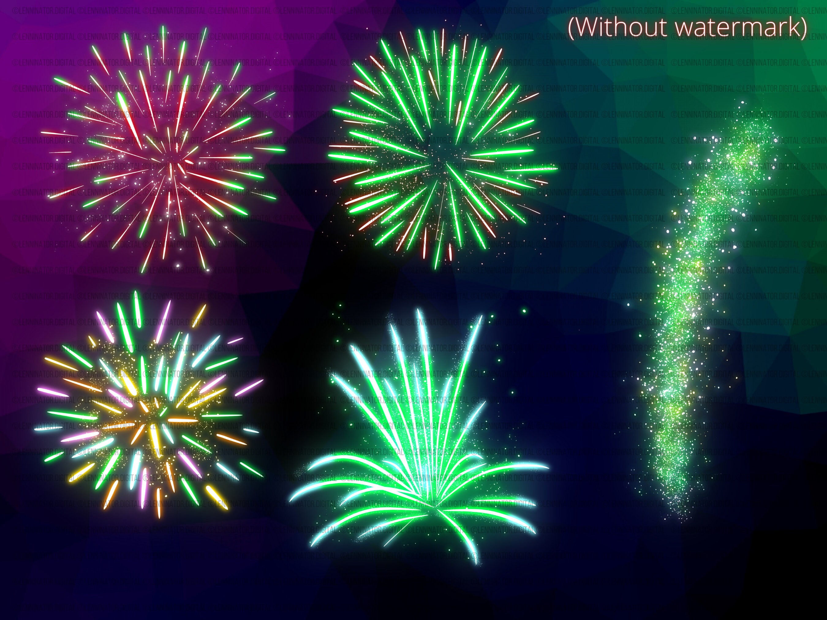 Neon Fireworks Clipart Bundle, Glowing PNG Digital Stickers ...