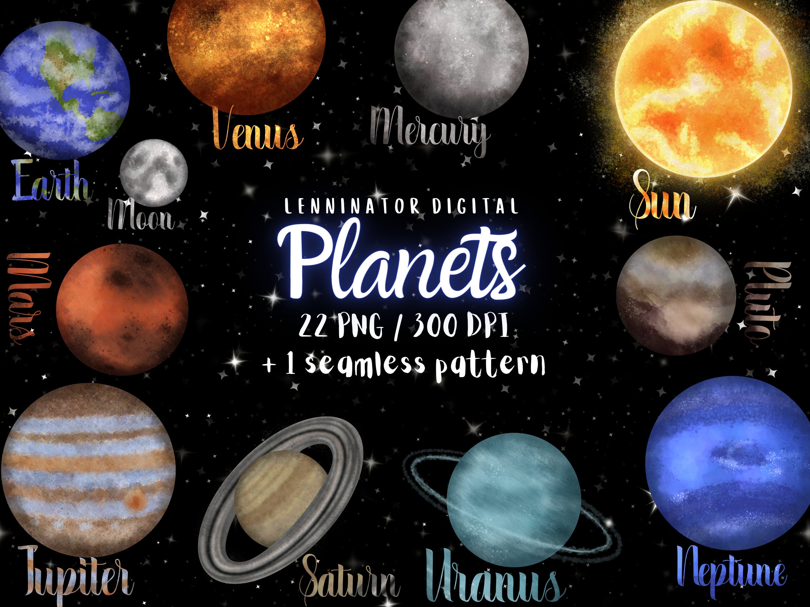 Watercolor Planets PNG Clipart, Hand Drawn Solar System Illustrations ...