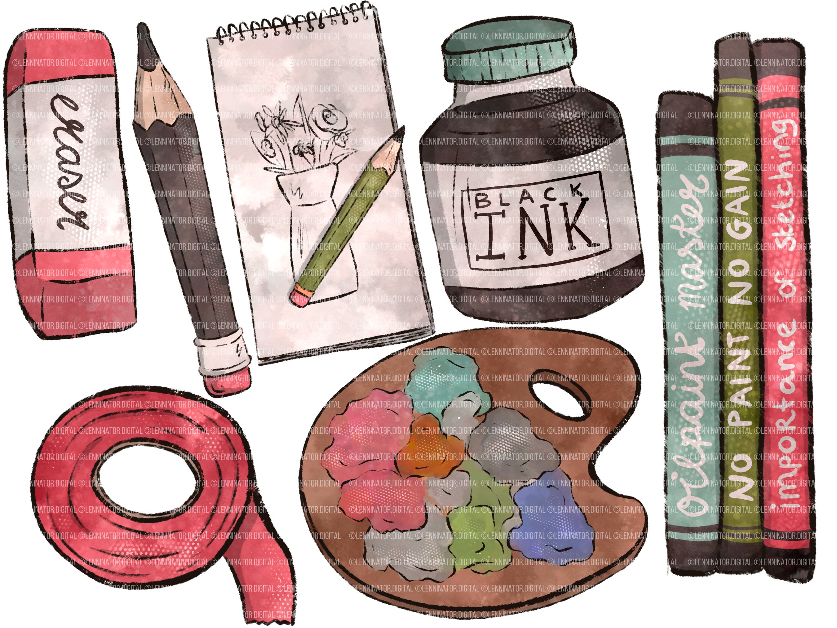 Watercolor Art Clipart Hand Drawn PNG Painting Supplies Art Class ...