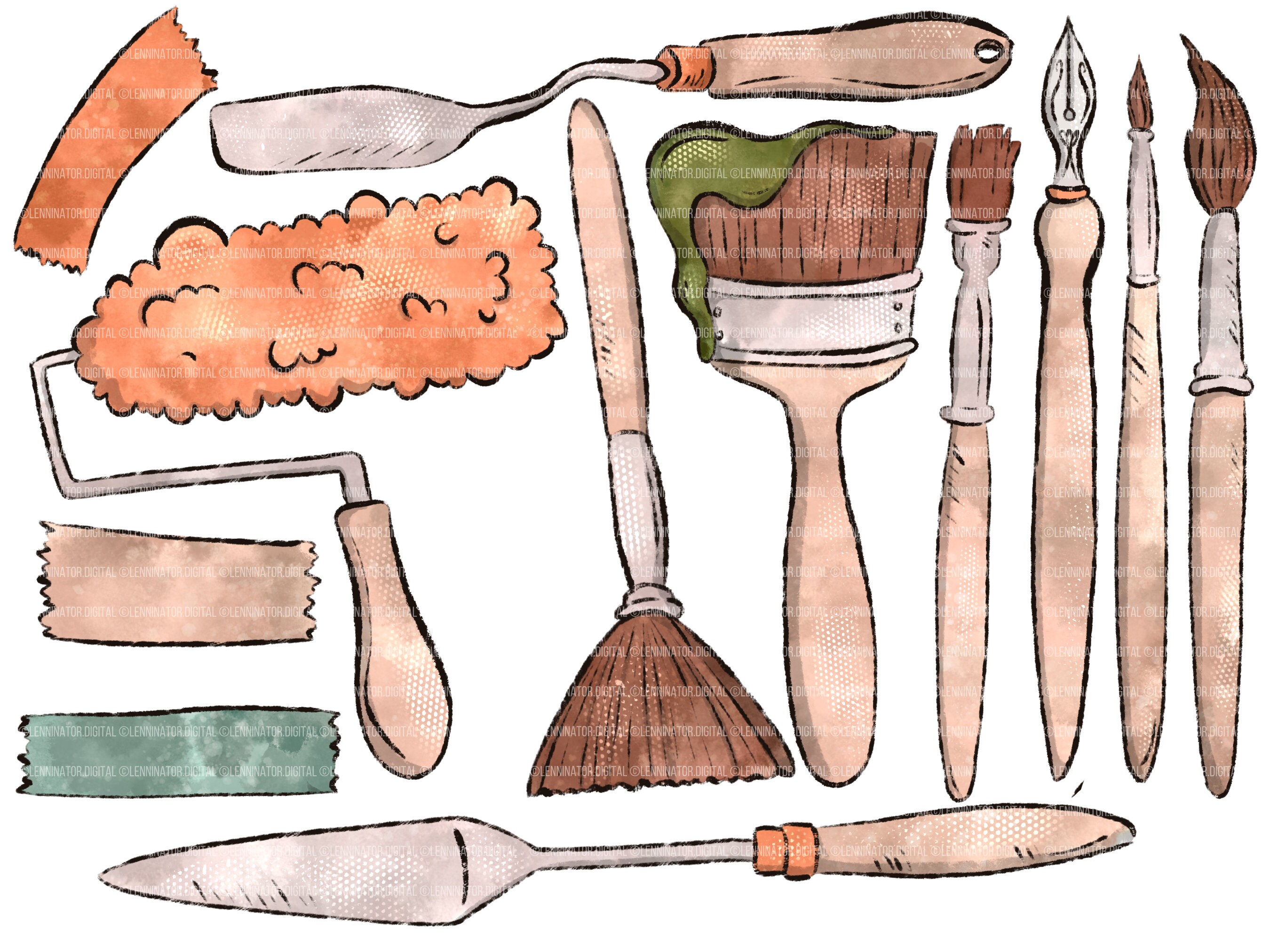 Watercolor Art Clipart - Hand Drawn PNG Painting Supplies - Art Class ...