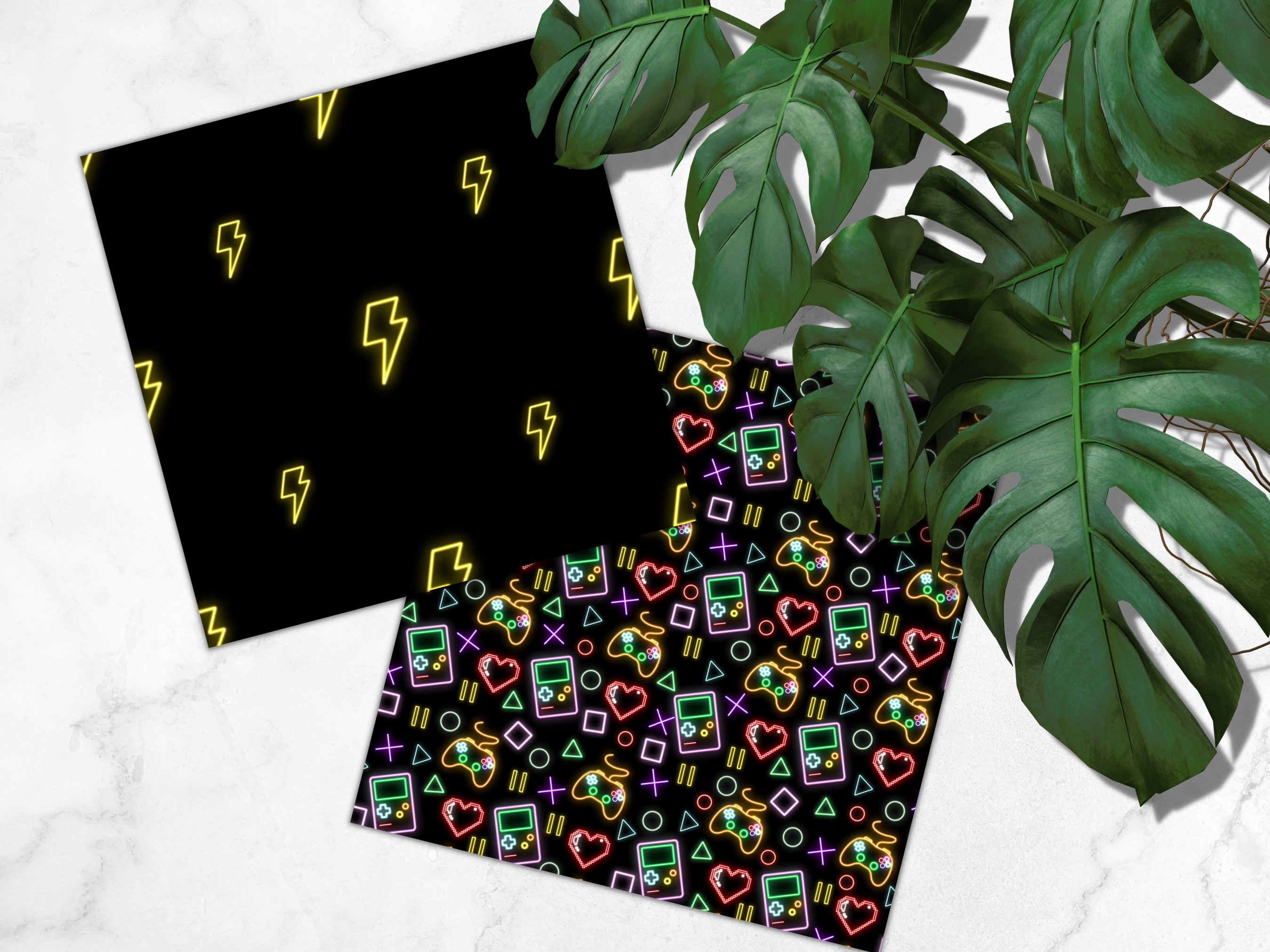 Retro Neon Video Game Digital Paper Set | Glowing Background | Nineties ...