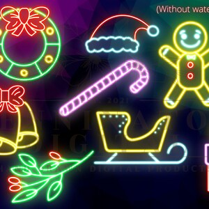 Neon Christmas Clipart Bundle, Hand Drawn Glowing Winter Holiday ...