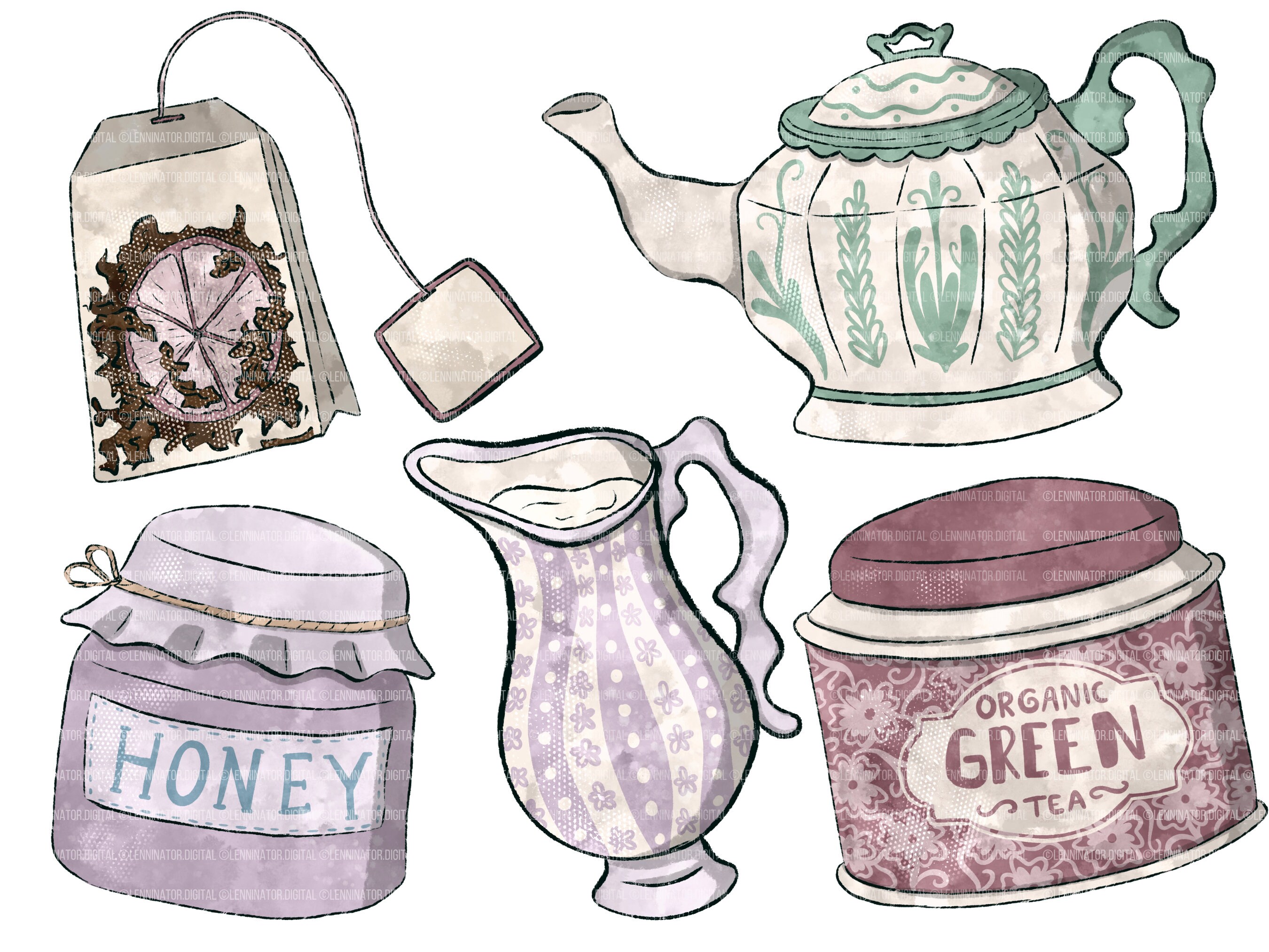 Vintage Tea Clipart Hand Drawn Watercolor PNG High Tea Party Digital ...