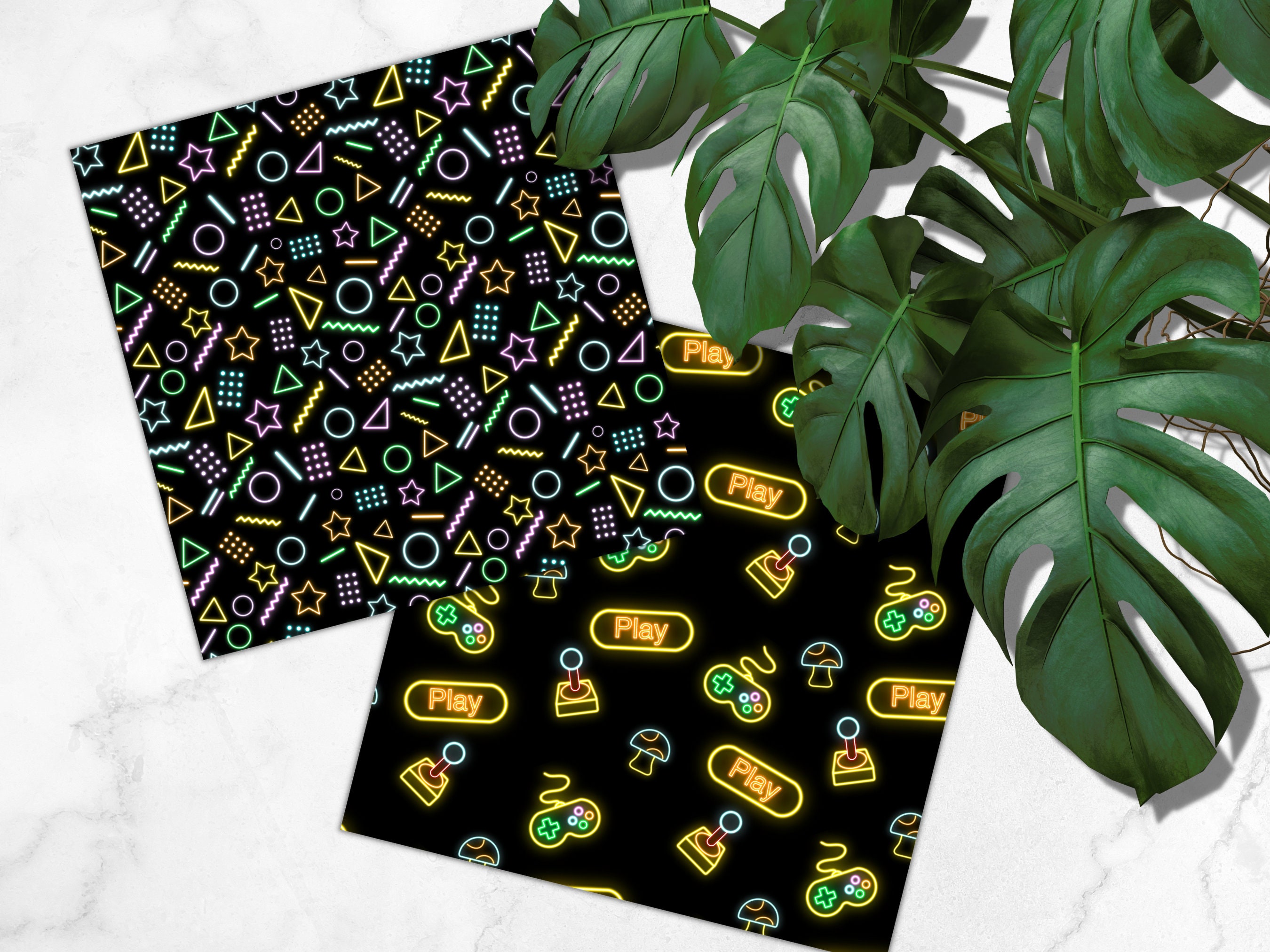 Retro Nostalgic 90's Neon Digital Paper Set, Eighties Ninteties Glowing ...