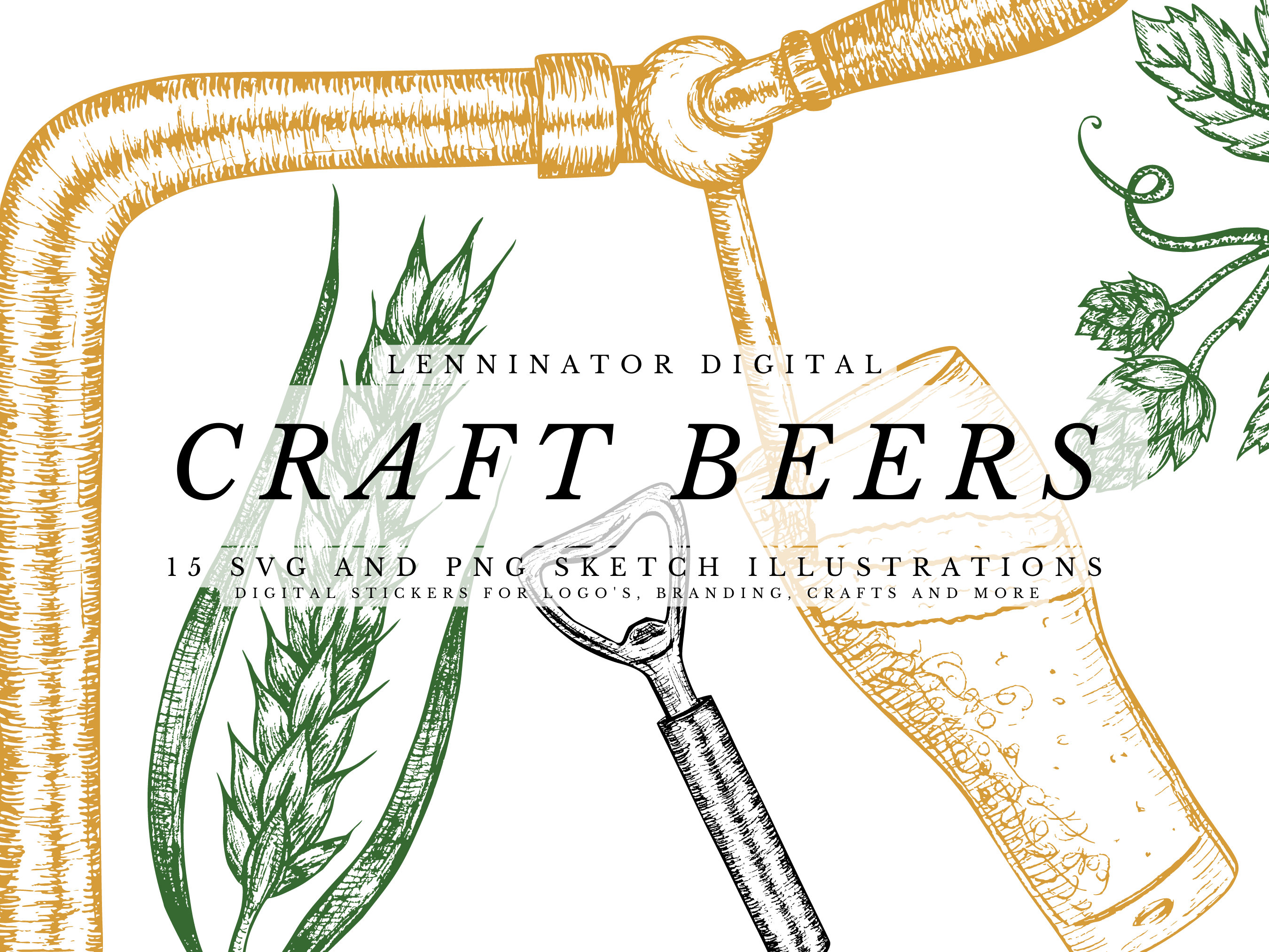 Beer SVG PNG Clipart Graphic Bundle | Hand Drawn Beer Glasses, Hops ...