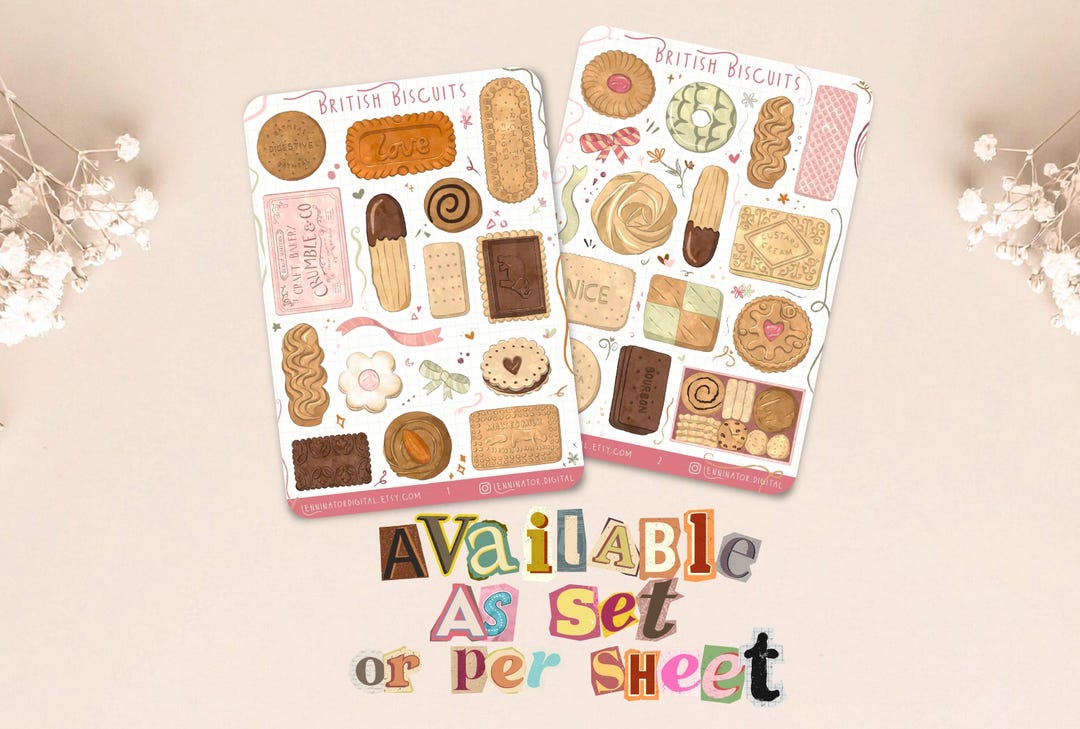 British Biscuit Sticker Sheets: Watercolor Cookie Stickers for Journals ...