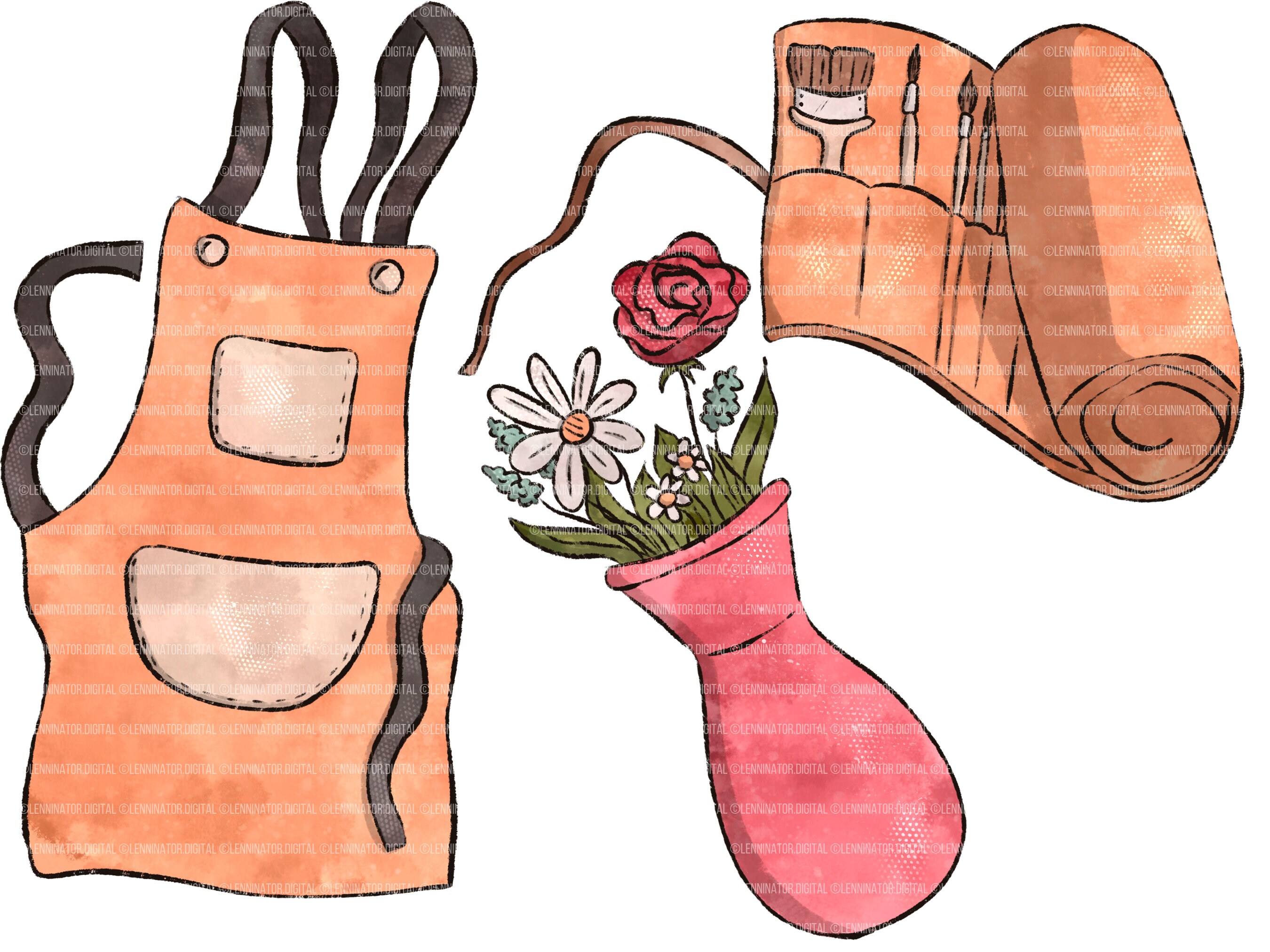 Watercolor Art Clipart - Hand Drawn PNG Painting Supplies - Art Class ...