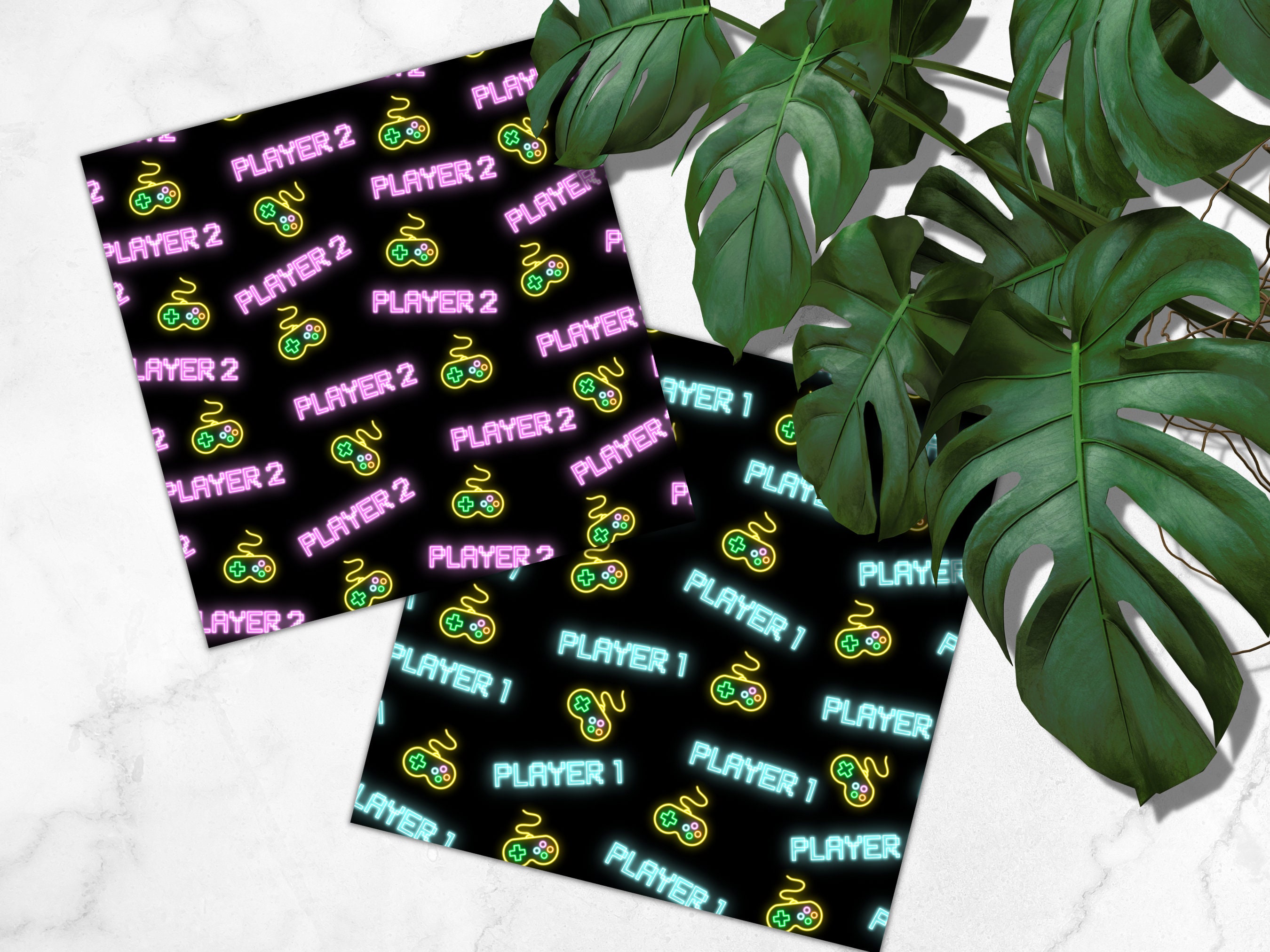 Retro Neon Video Game Digital Paper Set | Glowing Background | Nineties ...