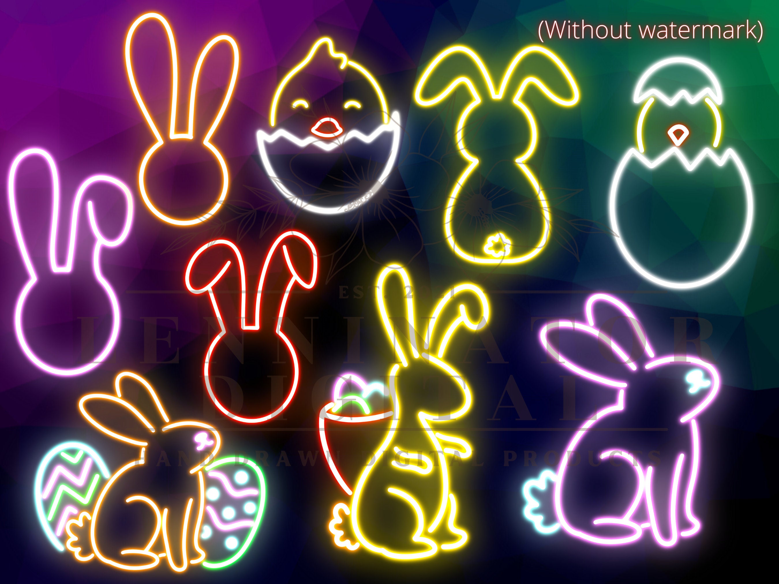 Neon Easter Spring Clipart Bundle | Retro Stickers Digital Download ...