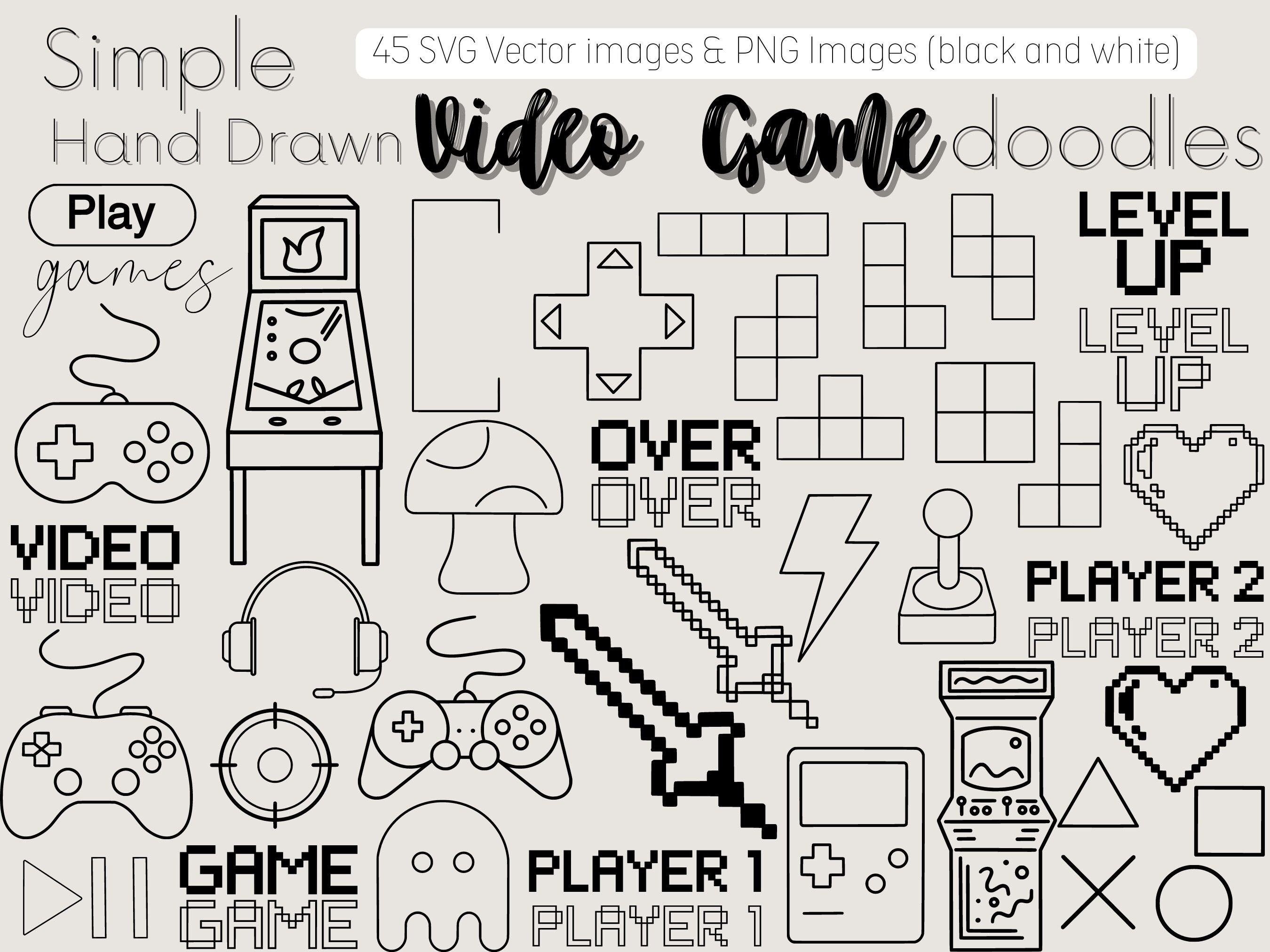 Retro Video Games Doodle SVG PNG Clipart Bundle Simple Black - Etsy