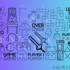Retro Video Games Doodle SVG PNG Clipart Bundle | Simple Black and ...
