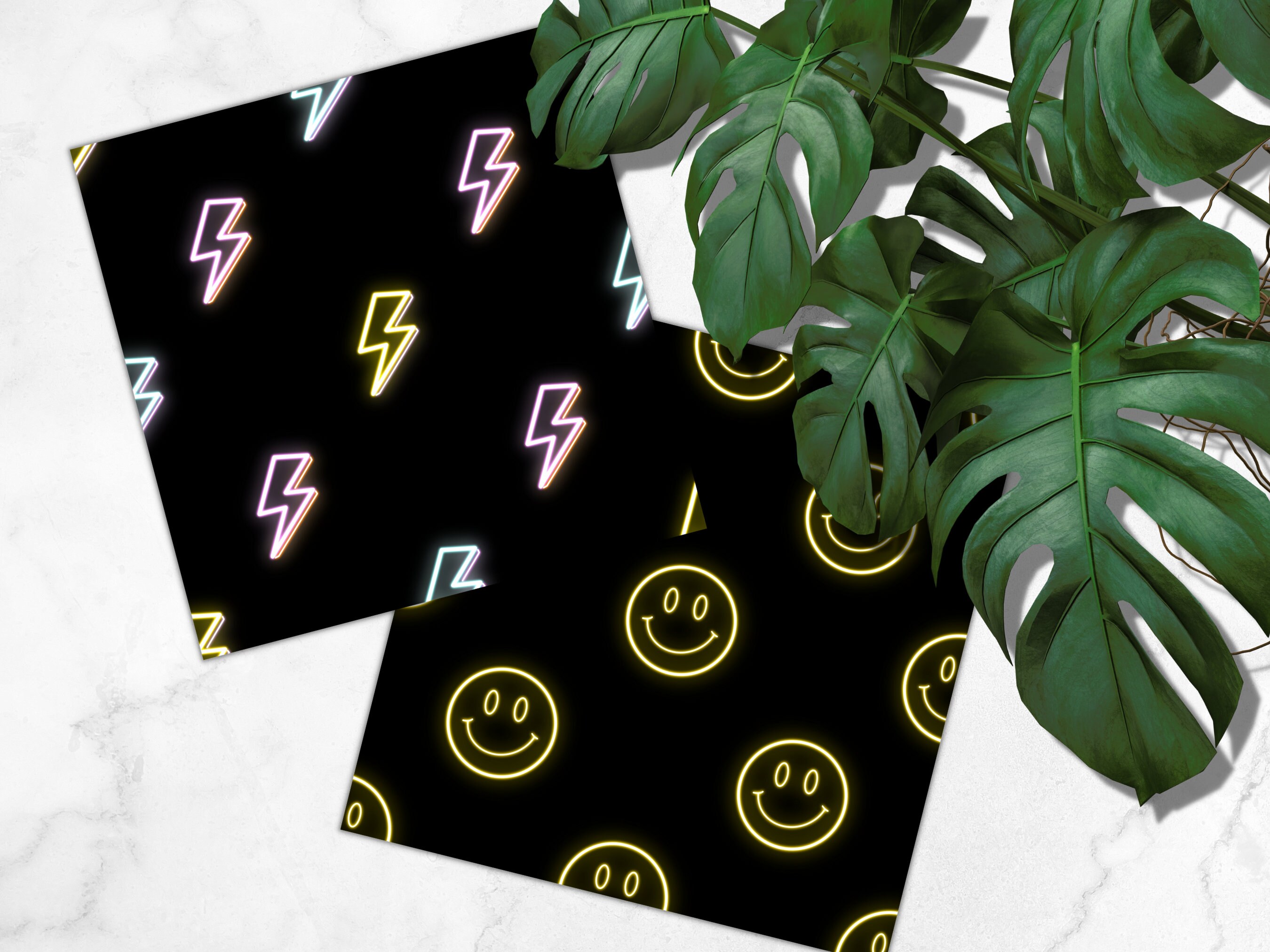 Retro Nostalgic 90's Neon Digital Paper Set, Eighties Ninteties Glowing ...