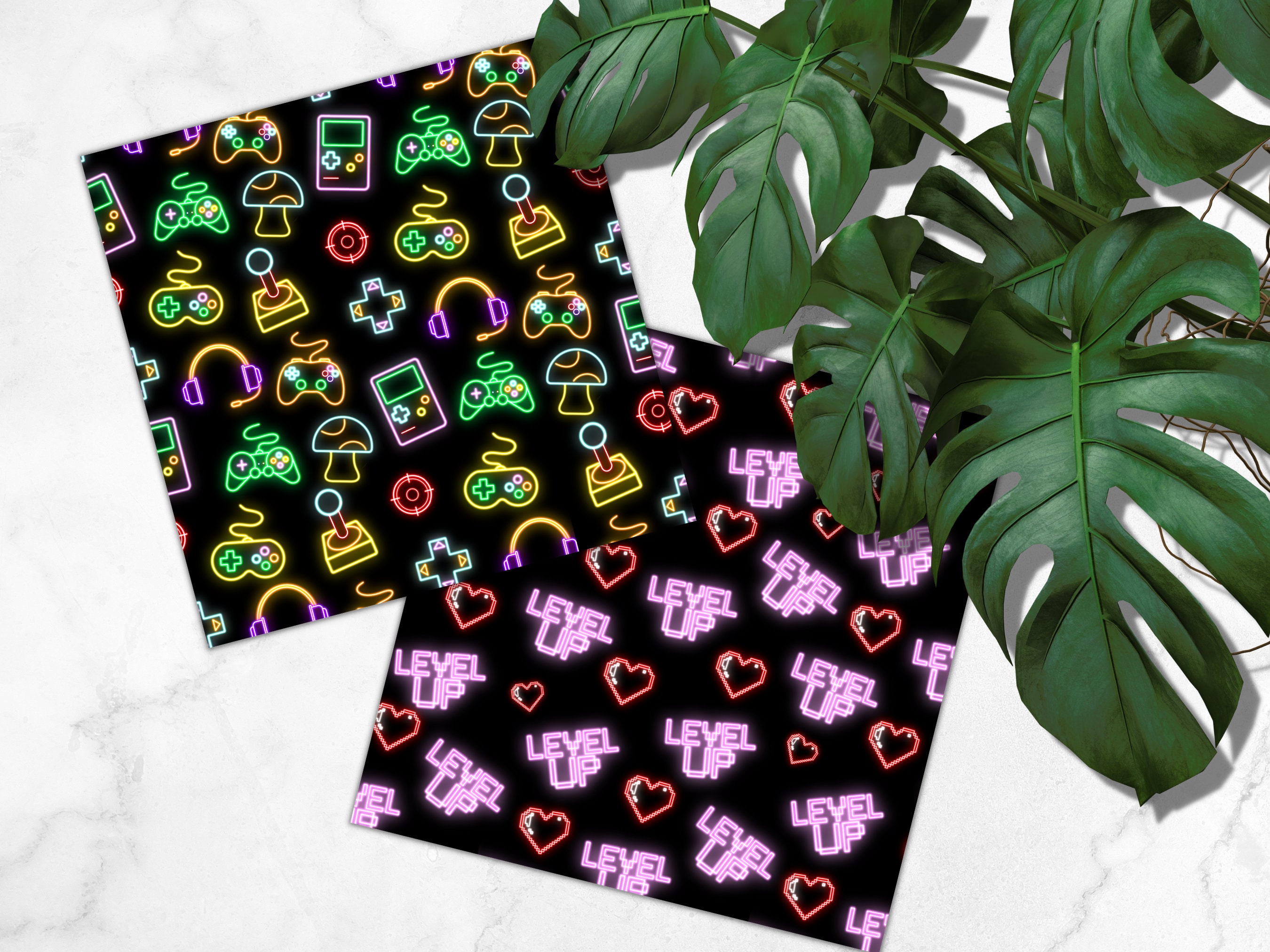 Retro Neon Video Game Digital Paper Set | Glowing Background | Nineties ...