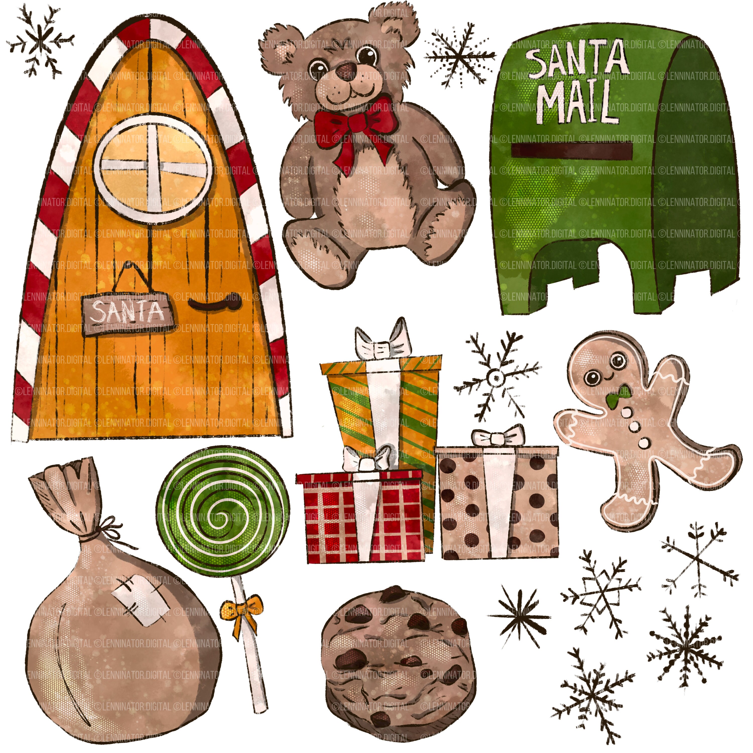 Santa's Workshop PNG Watercolor Christmas Clipart Illustrations, Hand ...