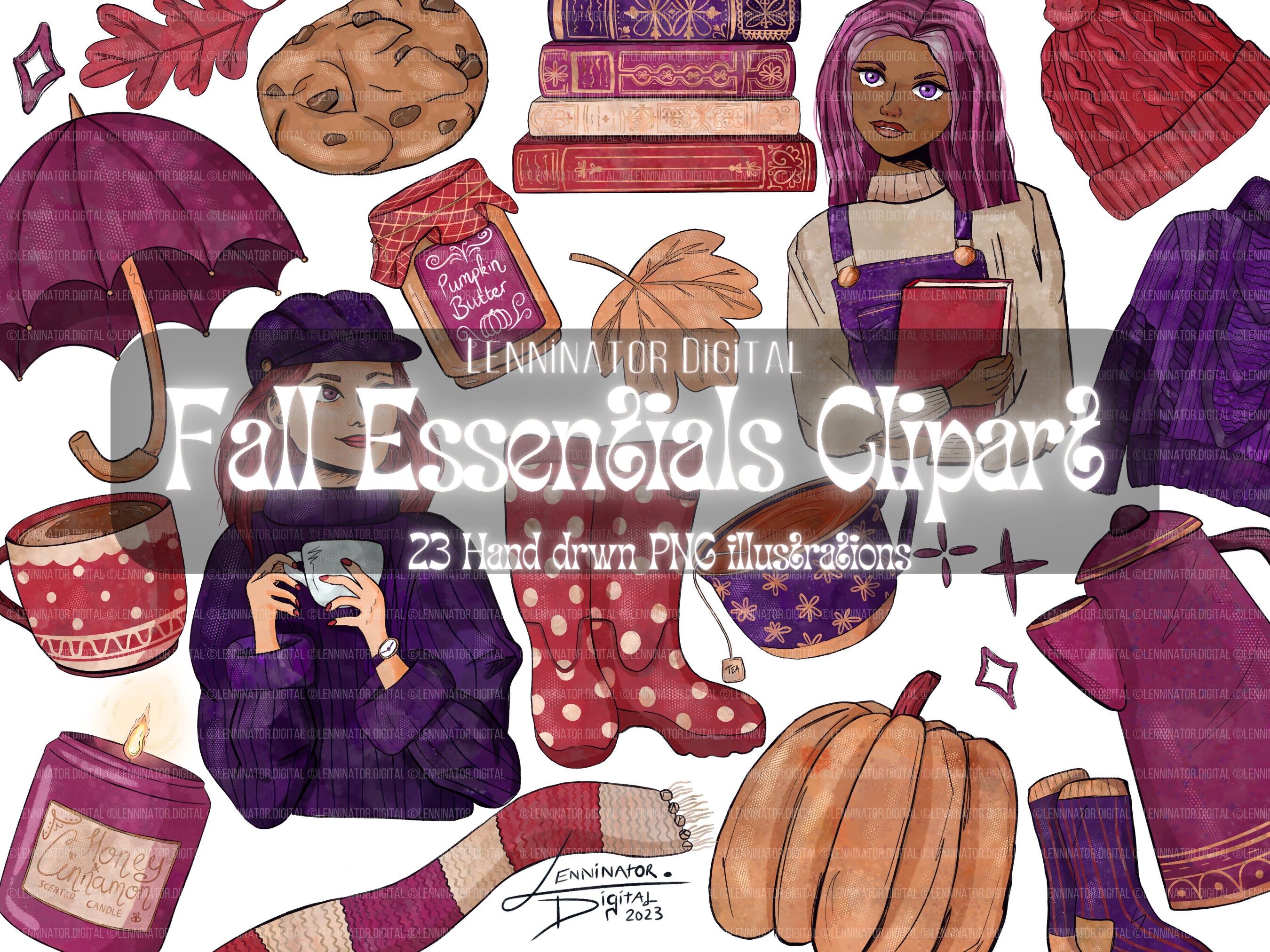 Watercolor Cozy Fall PNG Clipart Illustrations, Digital Autumn Planner ...