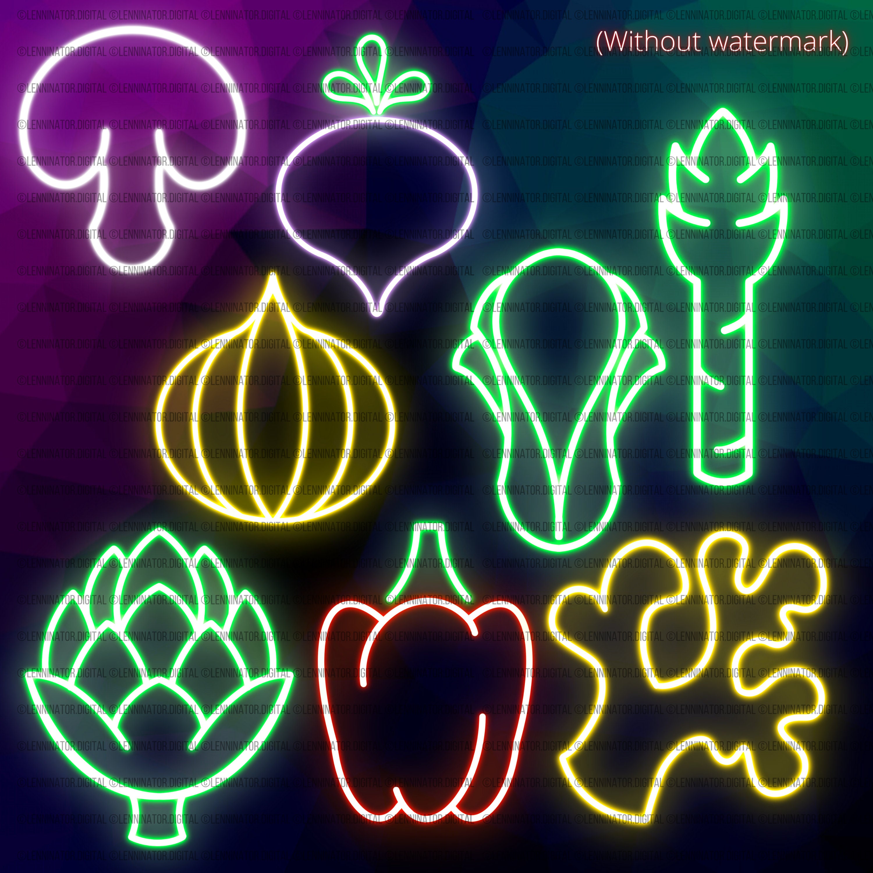 Neon Vegetable Clipart Digital PNG Heathy Food Stickers Planner ...