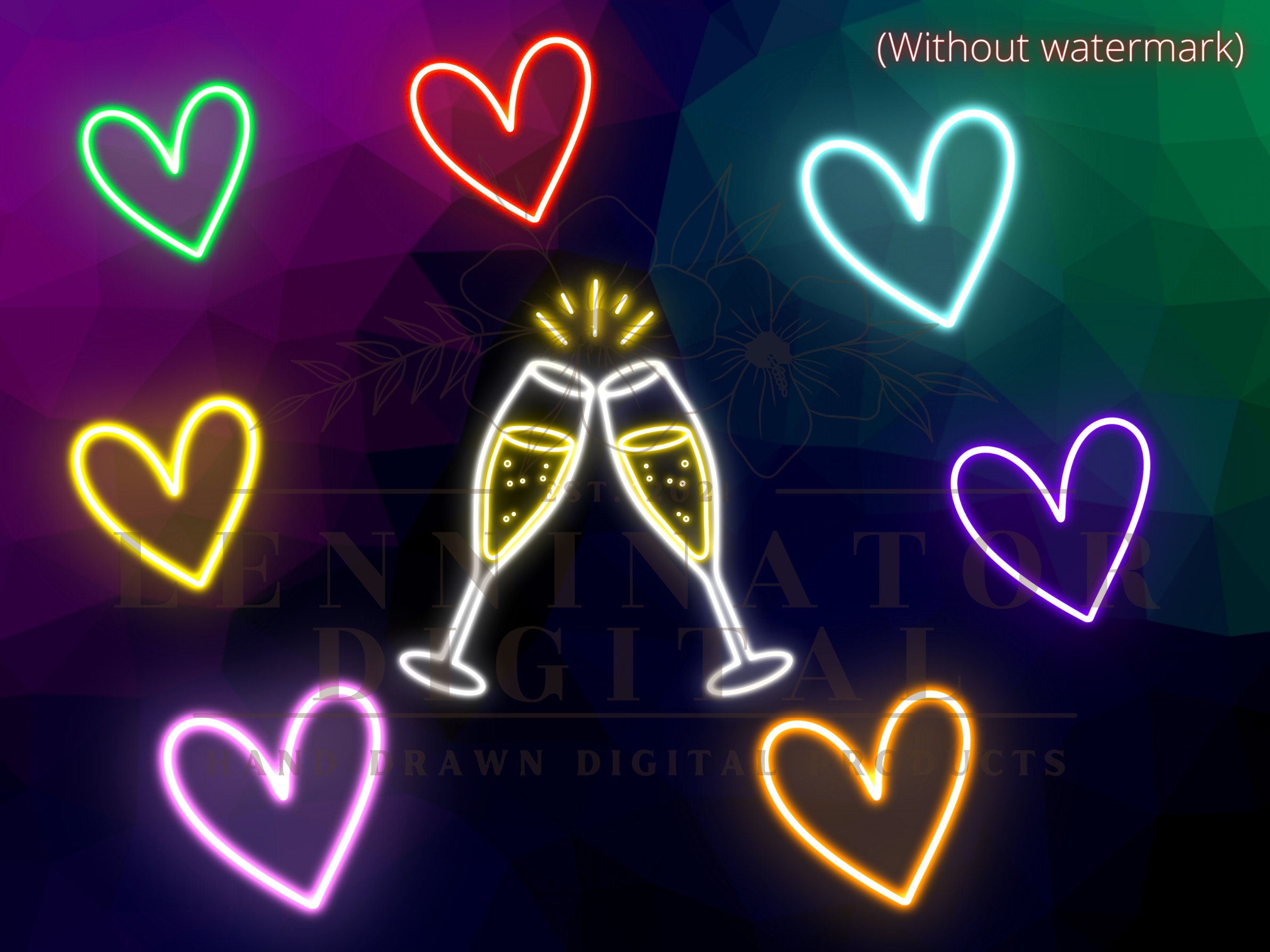 Neon Love Clipart Bundle, Glowing Wedding PNG Graphics, Neon Valentine ...