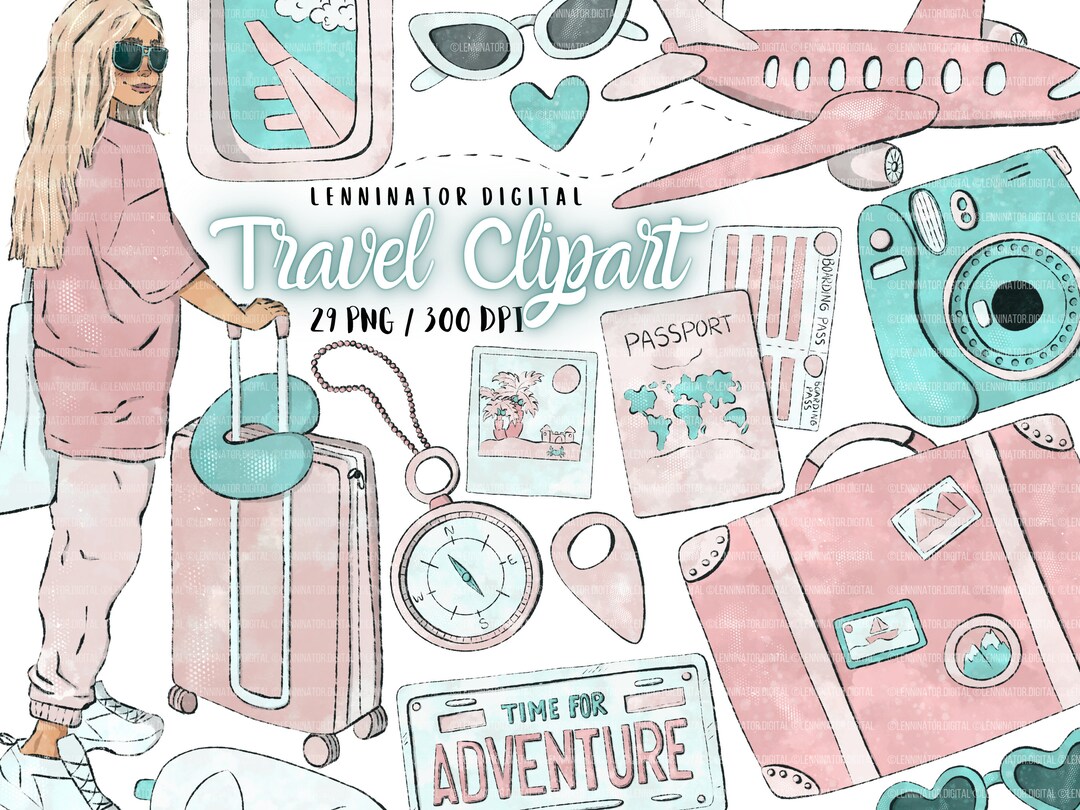 Watercolor Travel Clipart - Hand Drawn PNG Summer Vacation Holiday ...