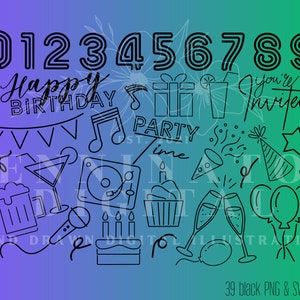 Happy Birthday Doodle SVG PNG Clipart - Simple Black and White Birthday ...