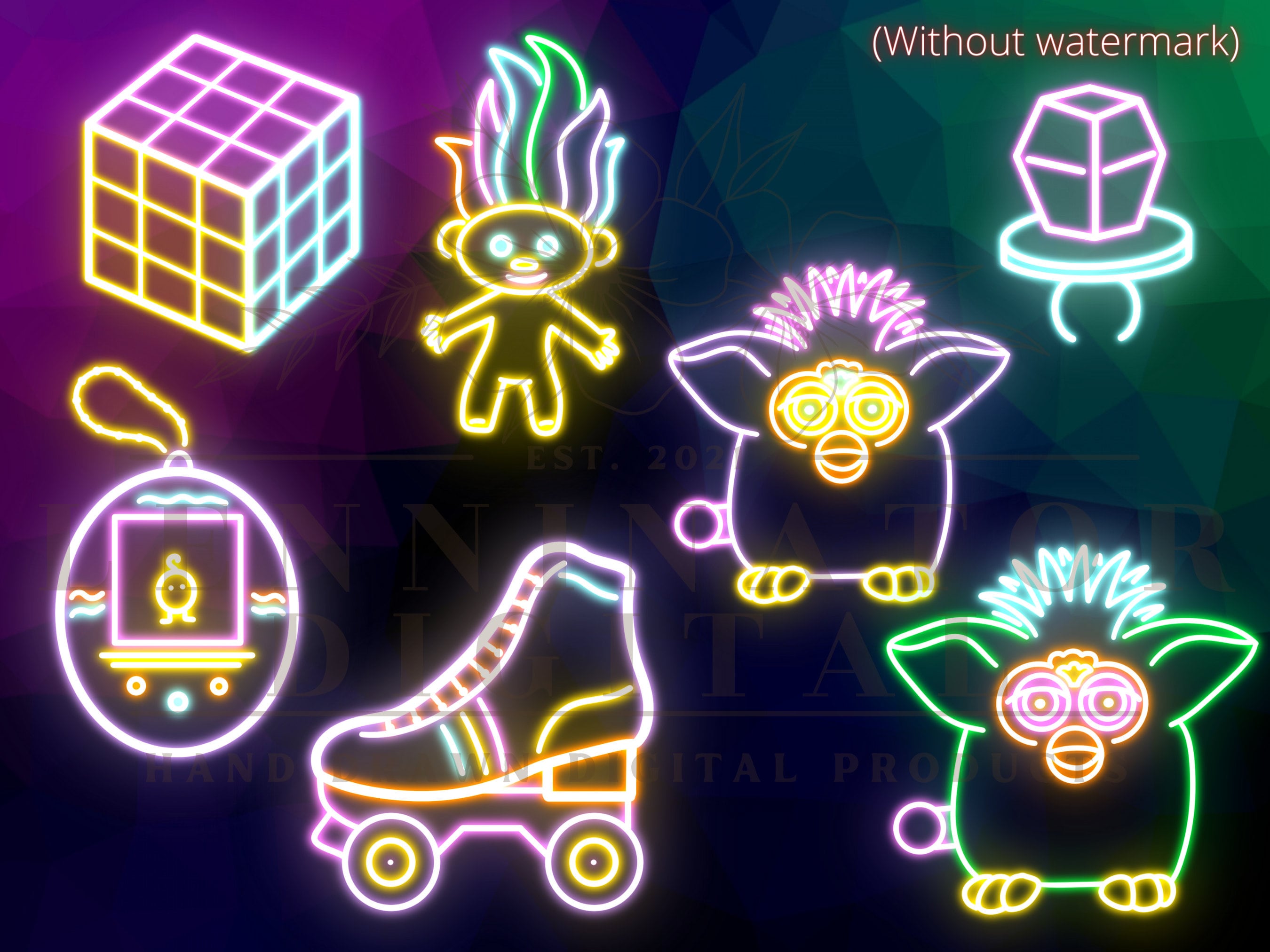 Retro 80s 90s Neon Clipart Bundle PNG Digital Download, Nostalgic Toys ...