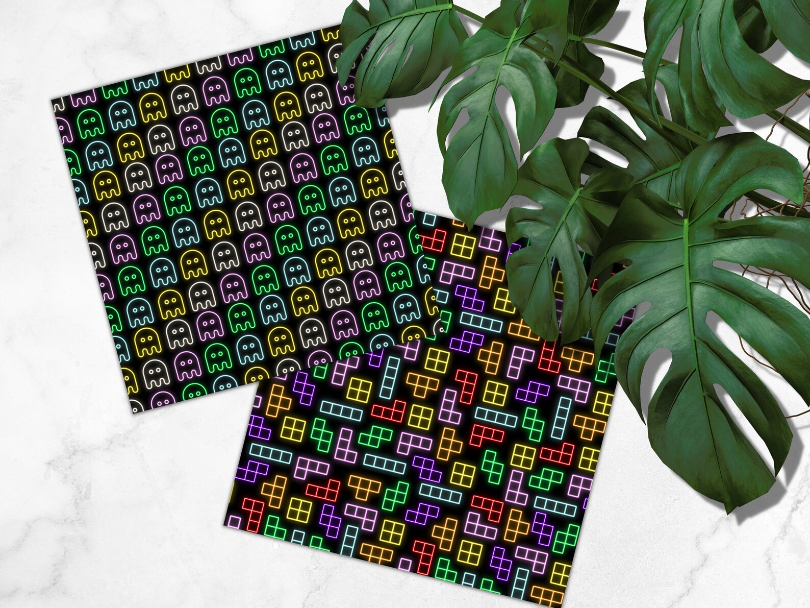 Retro Neon Video Game Digital Paper Set | Glowing Background | Nineties ...