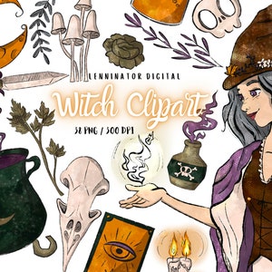 Watercolor Witch PNG Clipart Illustrations, Digital Hand Drawn Magic ...