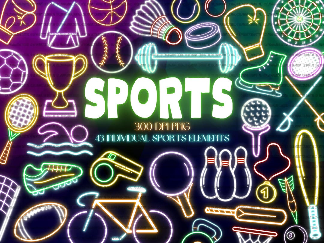 Neon Sports Clipart: Glowing Athlete PNG Graphics (digital Download) - Etsy