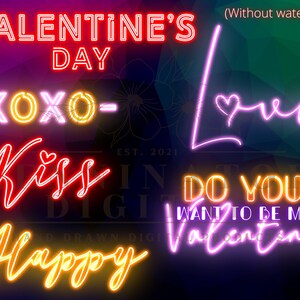 Neon Love Clipart Bundle, Glowing Wedding PNG Graphics, Neon Valentine ...