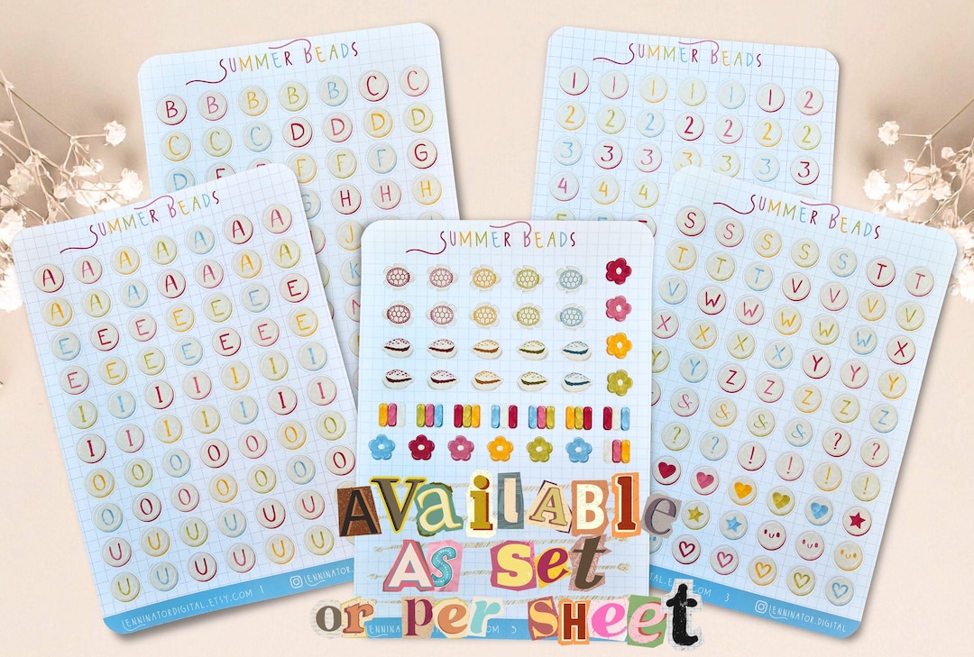 Letter Bead Sticker Sheets: Summer Letters and Numbers Decorative ...