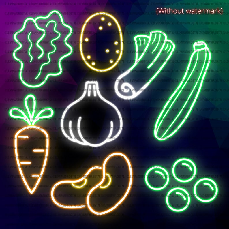 Neon Vegetable Clipart Digital PNG Heathy Food Stickers Planner ...