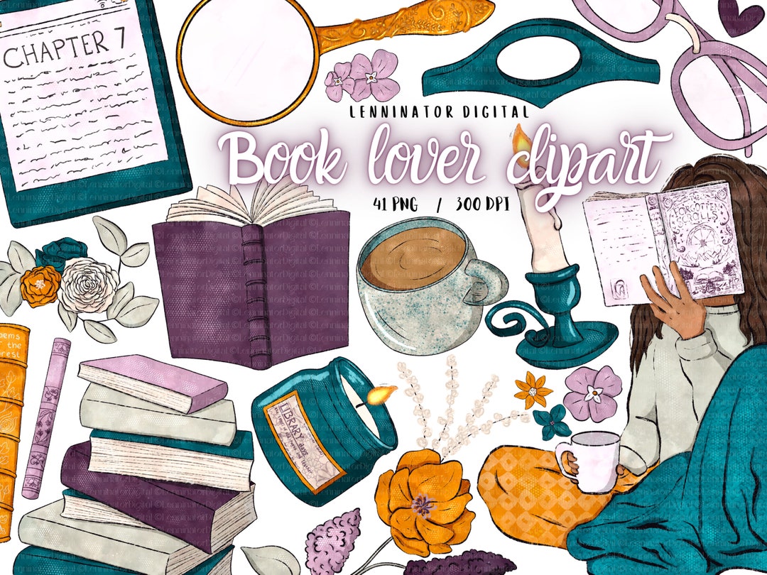 Watercolor Book Lover Clipart - Hand Drawn PNG Vintage Books - Cozy ...