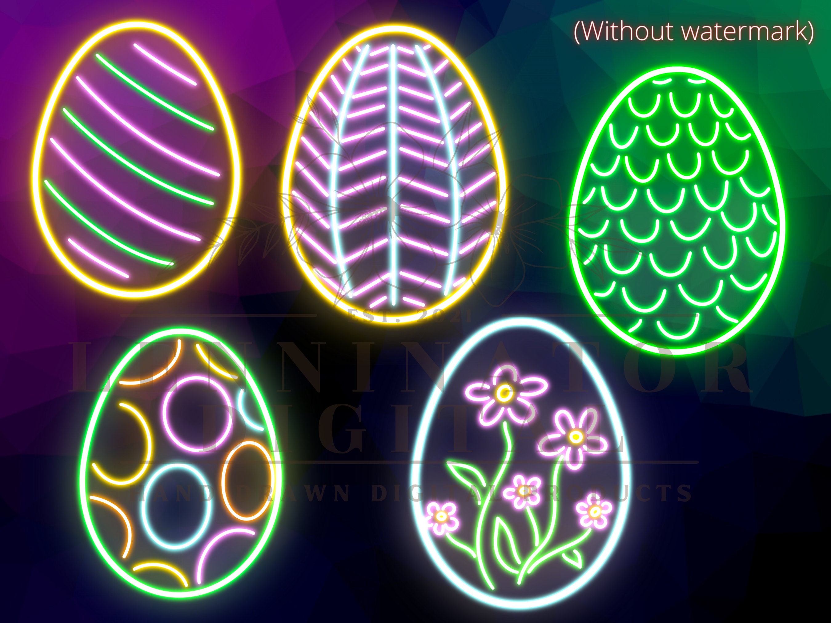Neon Easter Spring Clipart Bundle | Retro Stickers Digital Download ...