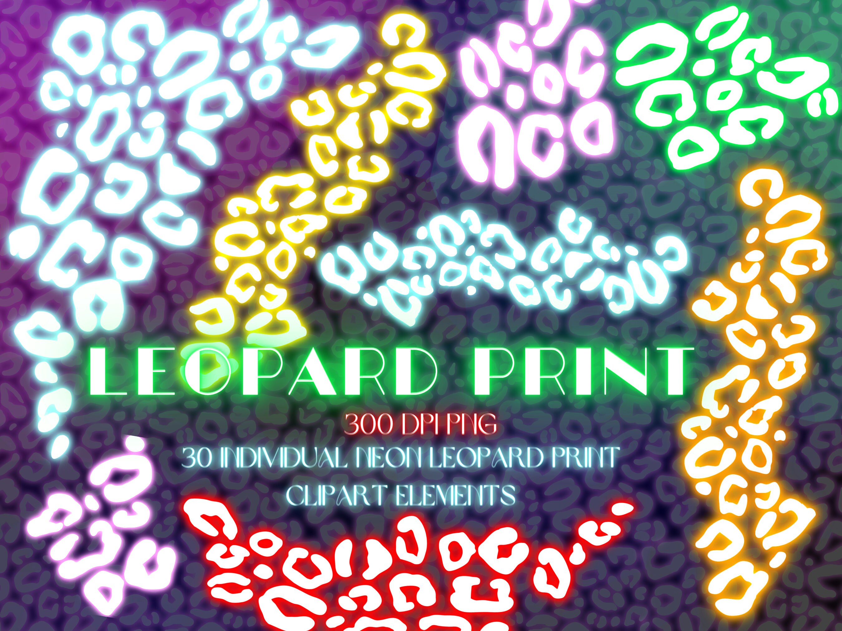 Neon Leopard Print Sticker Clipart - Glowing Bold Cheetah Design in ...