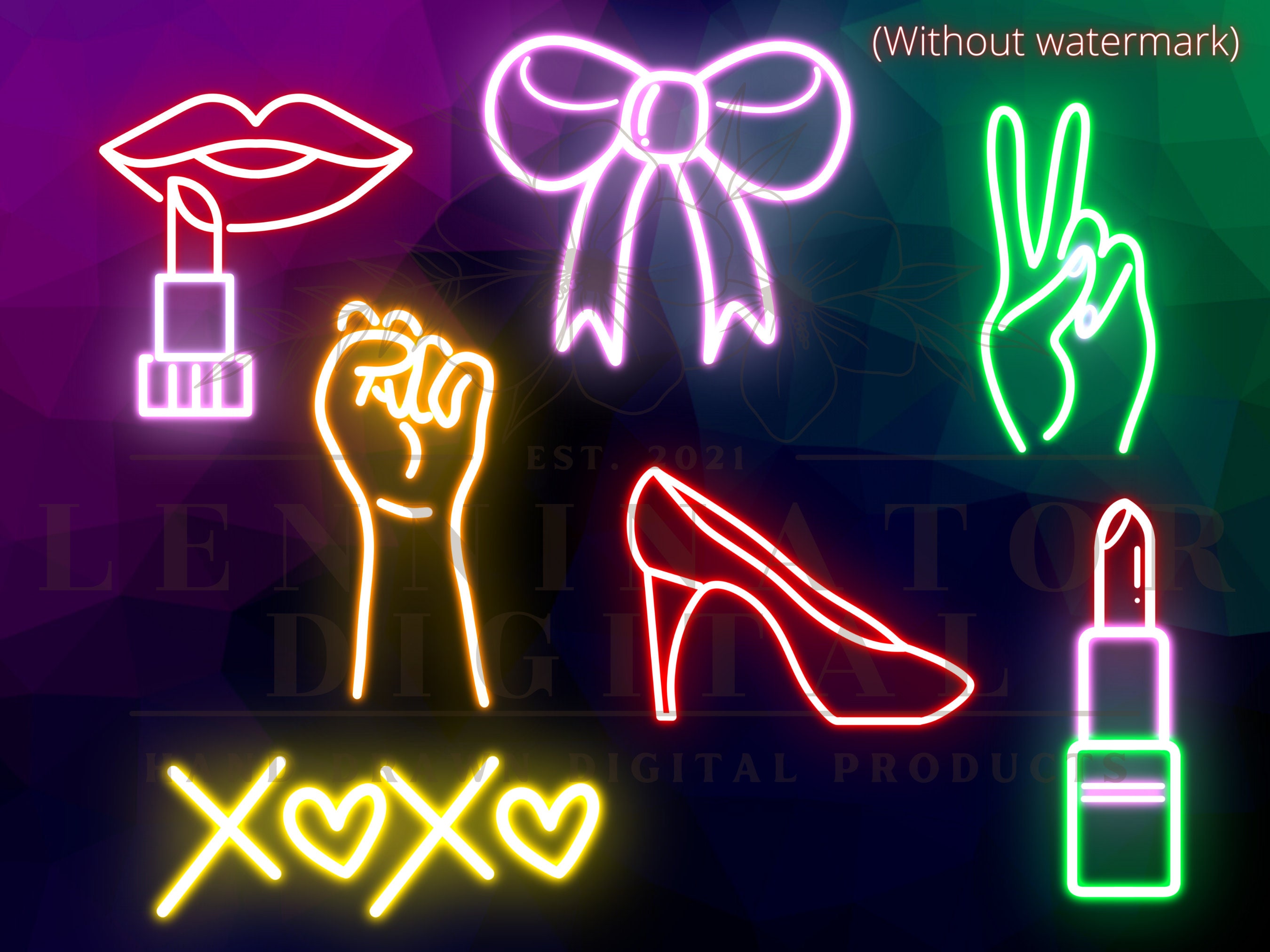 Neon Girl Clipart Bundle, PNG Feminism Digital Sticker, Glowing Girly ...