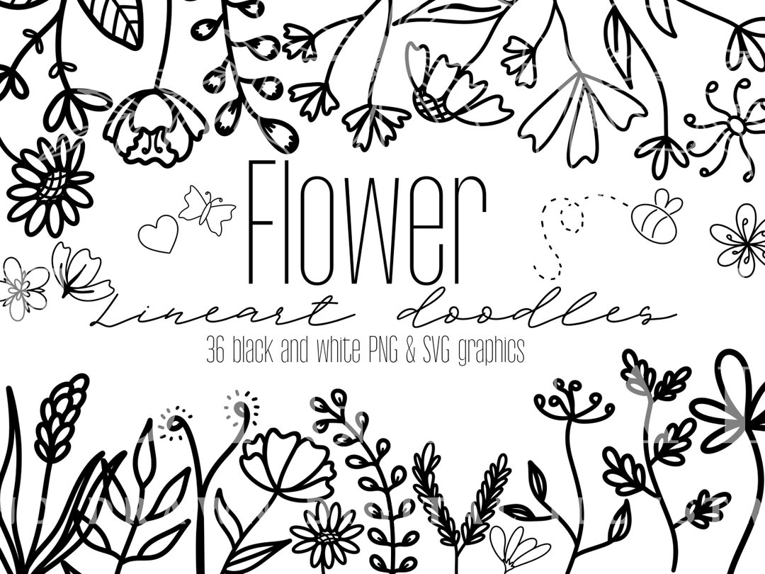 Simple Wildflower Doodle Clipart SVG PNG - Cute Lineart Illustration ...